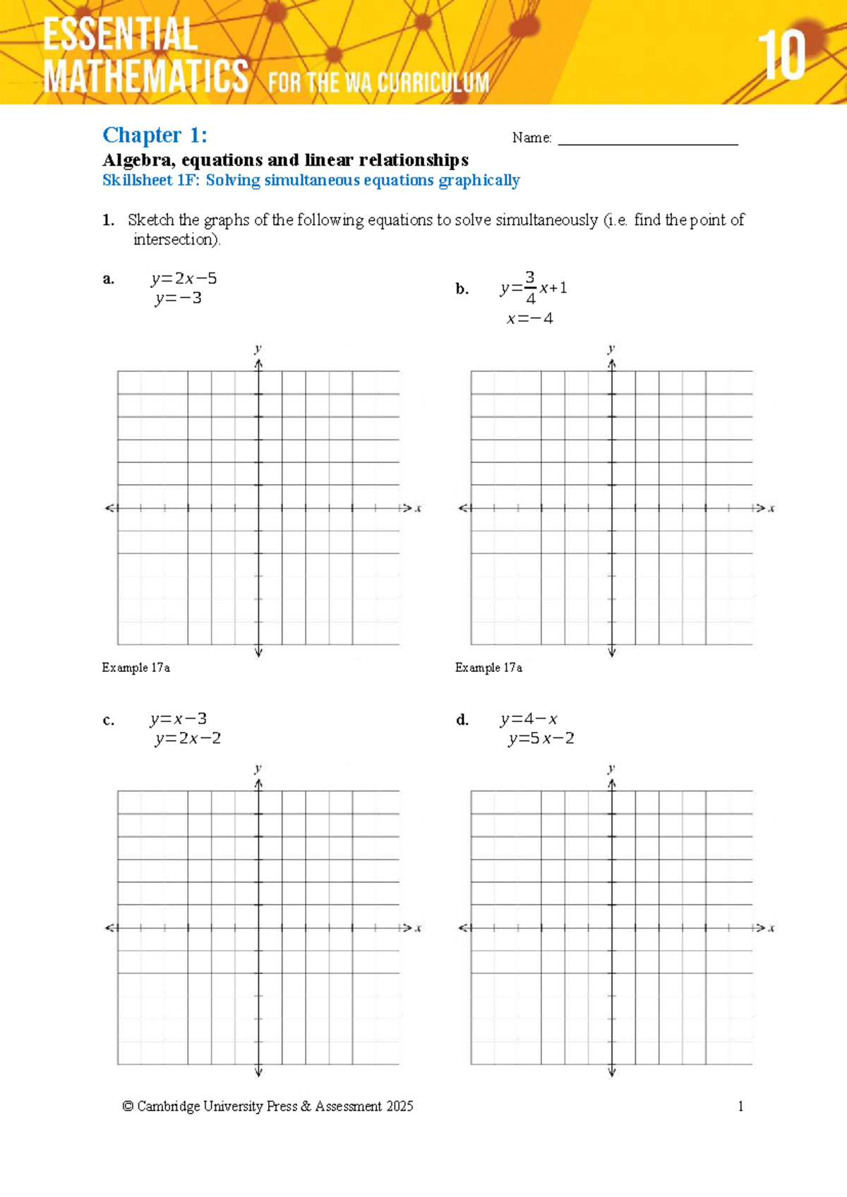 Skillsheet-1F - 3rf - Chapter 1: Name: _______________________ Algebra ...