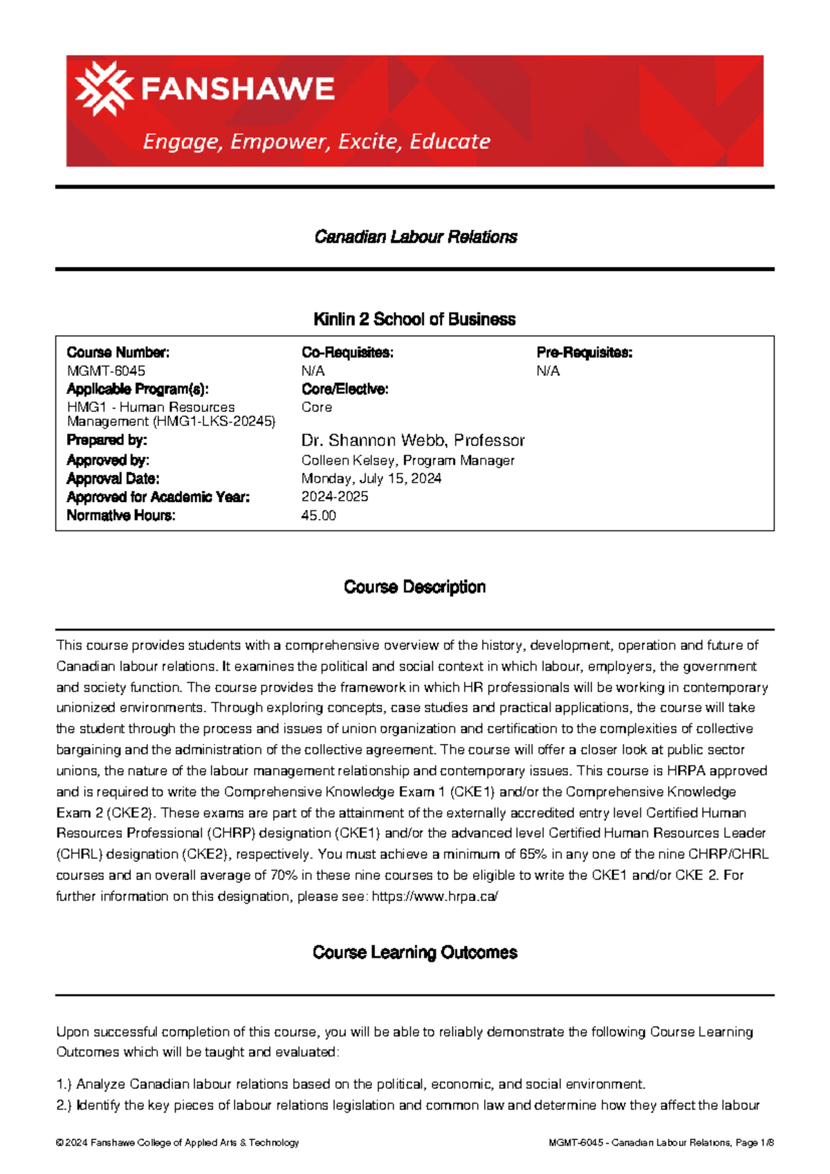 MGMT-6045 Canadian Labour Relations Course Structure & Outline - Studocu
