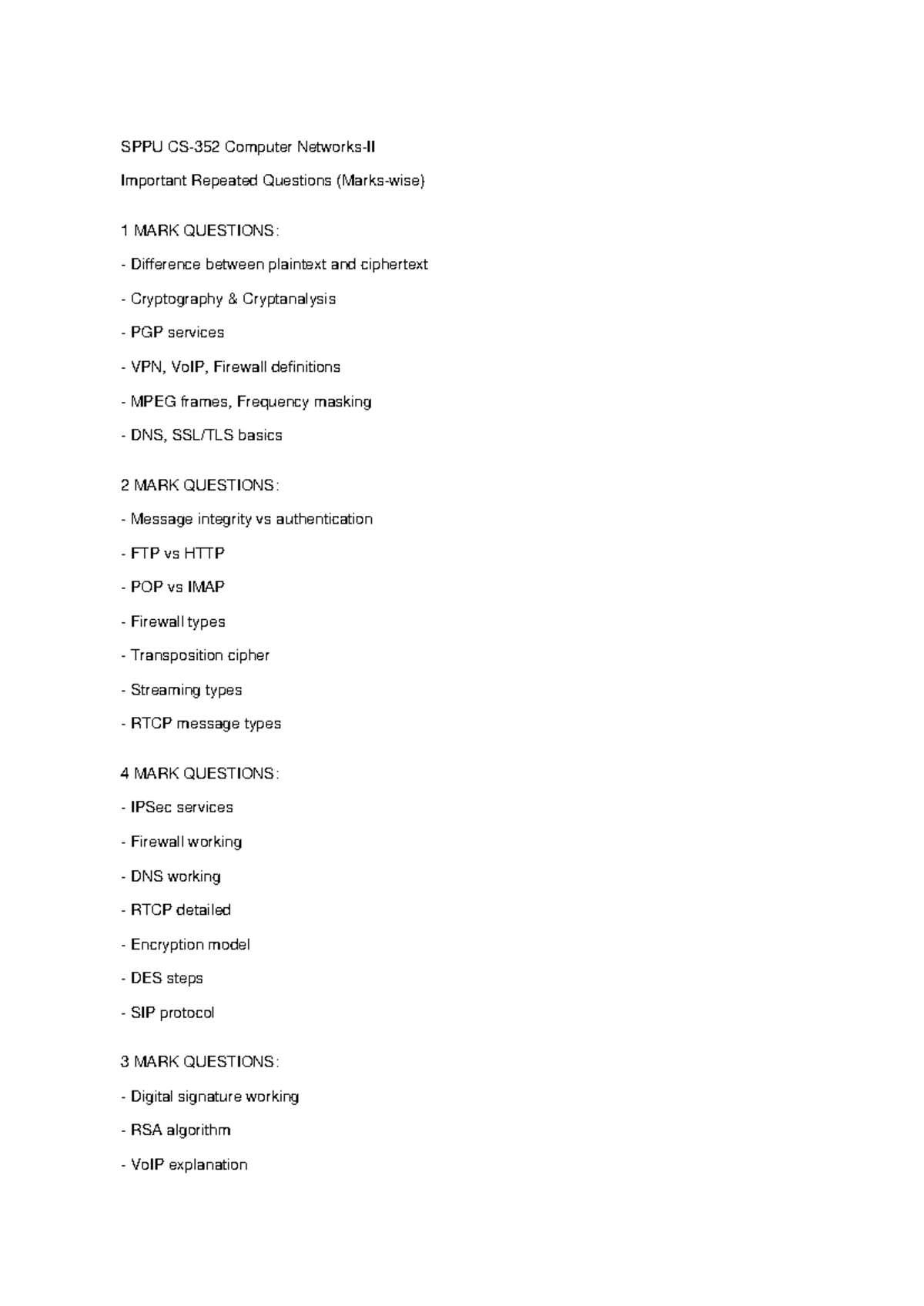 SPPU Important Questions - SPPU CS-352 Computer Networks-II Important ...