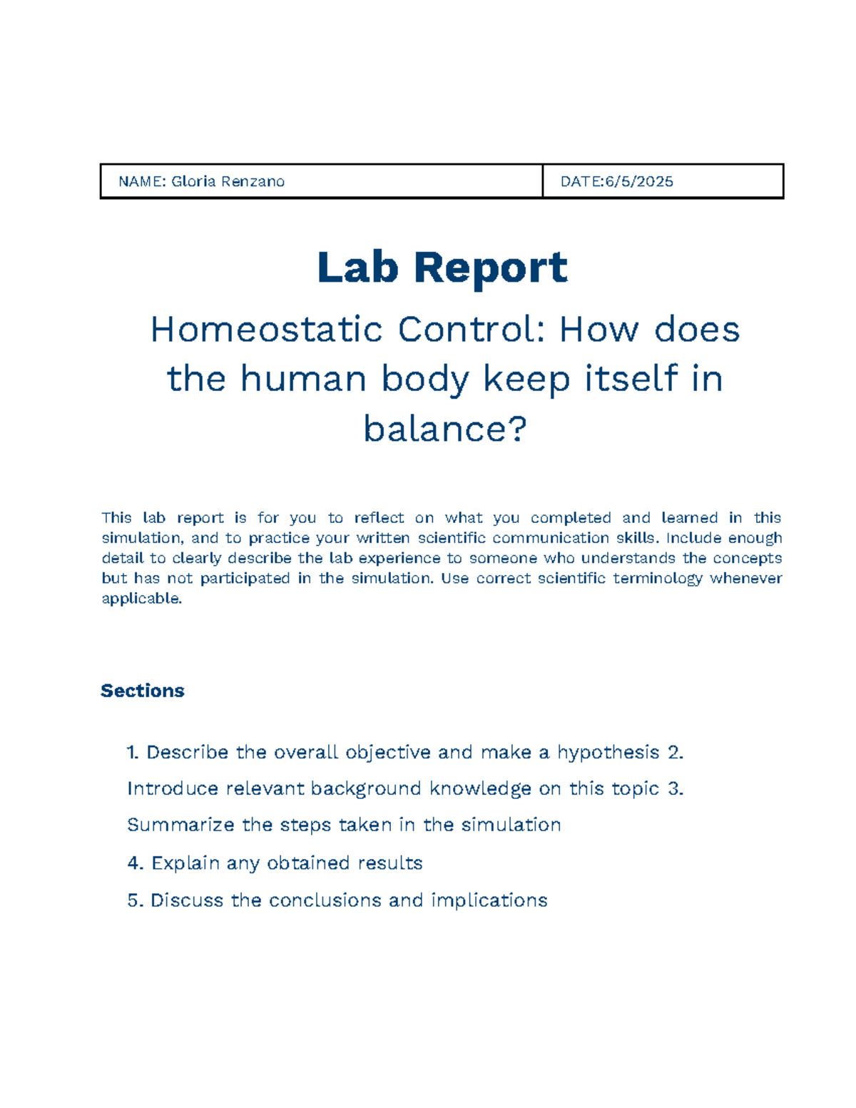 Touchstone 2 Lab Report: Homeostatic Control in Human Body Balance ...