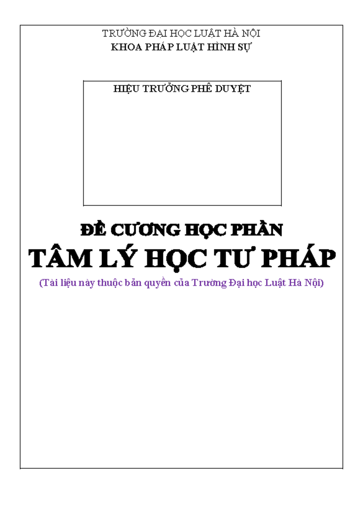 Tâm Lý Học Tư Pháp - Tài Liệu Học Phần CĐR 2025 - Studocu