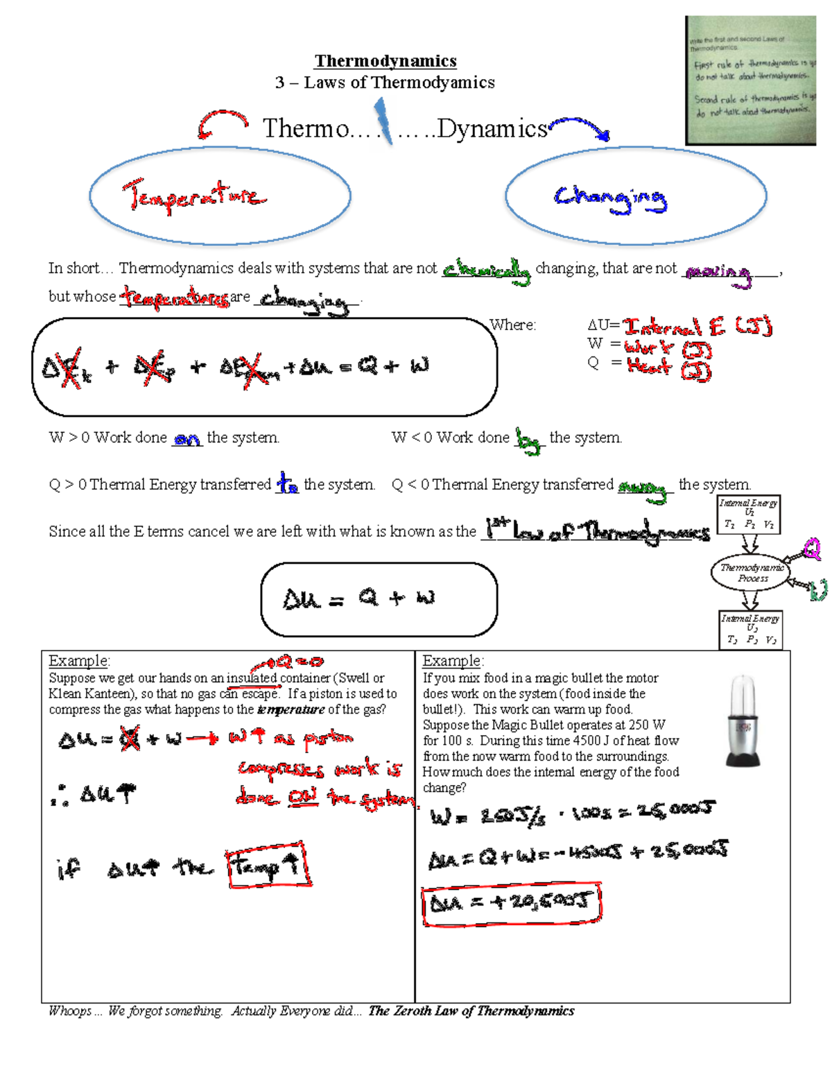 Thermodynamics 3: Key Notes on the 3 Laws of Thermodynamics - Studocu