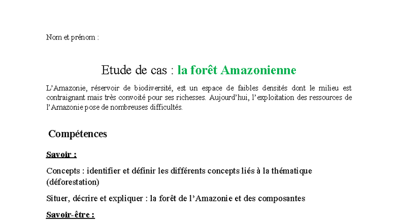 Étude de Cas : La Forêt Amazonienne et la Déforestation (Cours) - Studocu