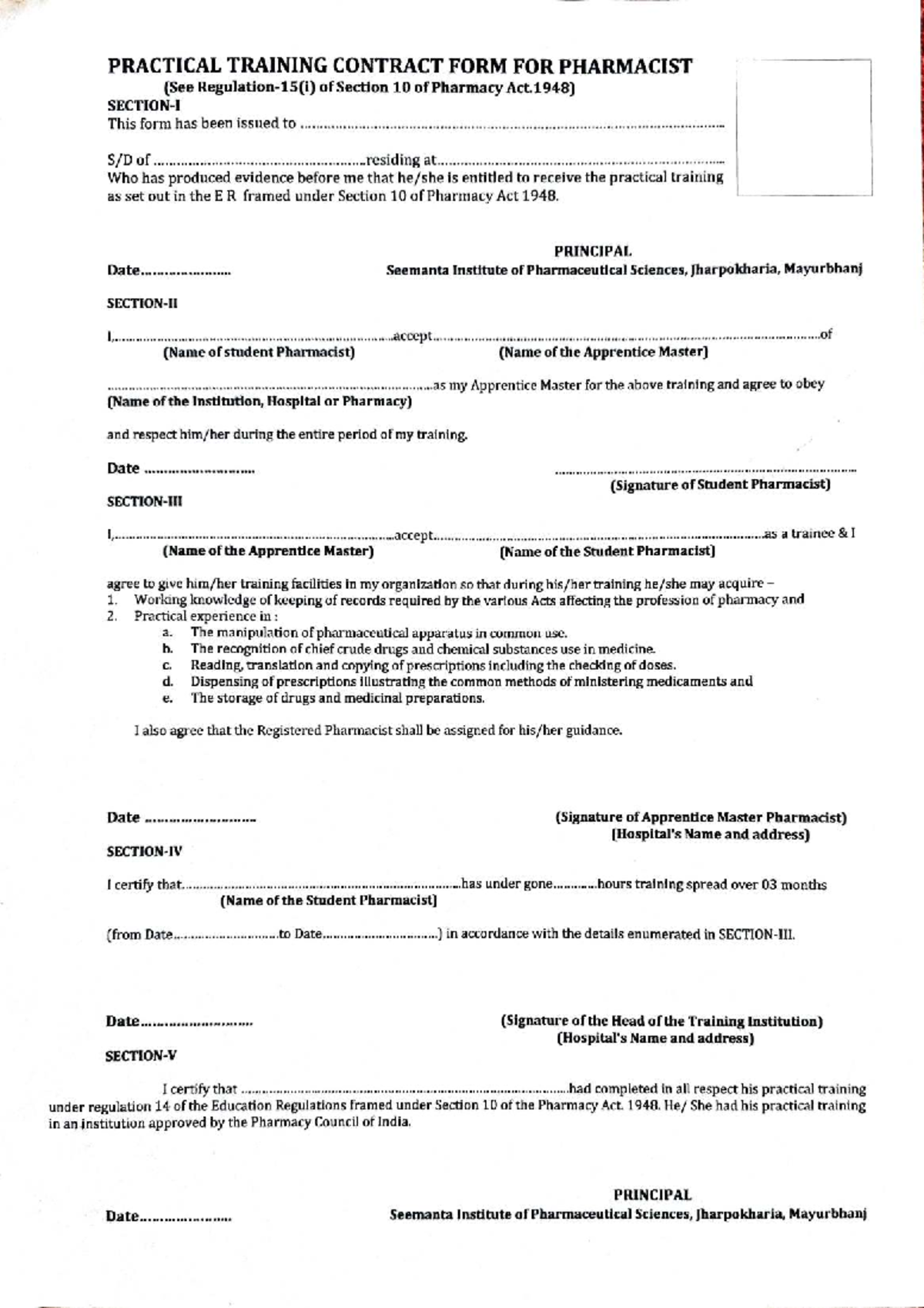PRACTICAL TRAINING CONTRACT FORM FOR PHARMACISTS - PHARMACY ACT 1948 - Studocu
