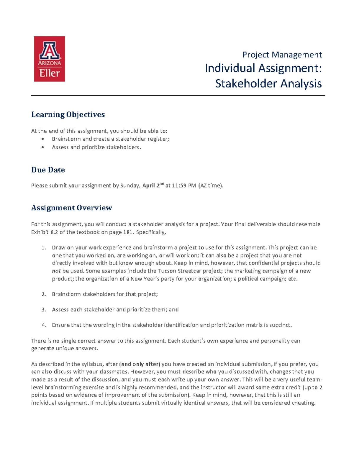 UG MIS 478 Stakeholder Analysis Assignment - Project Management Individual Assignment ...