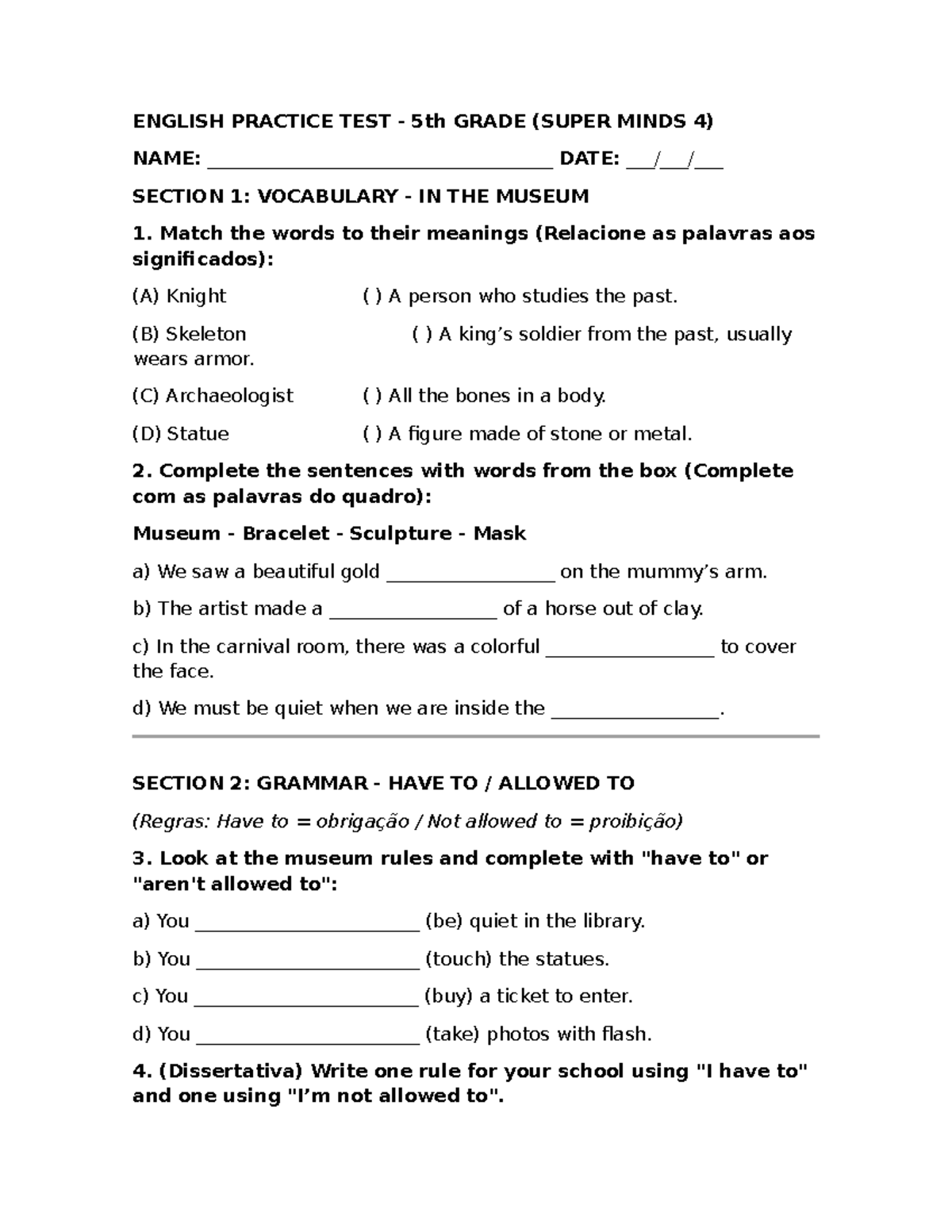 English Practice Test: 5th Grade (Super Minds 4) - Studocu