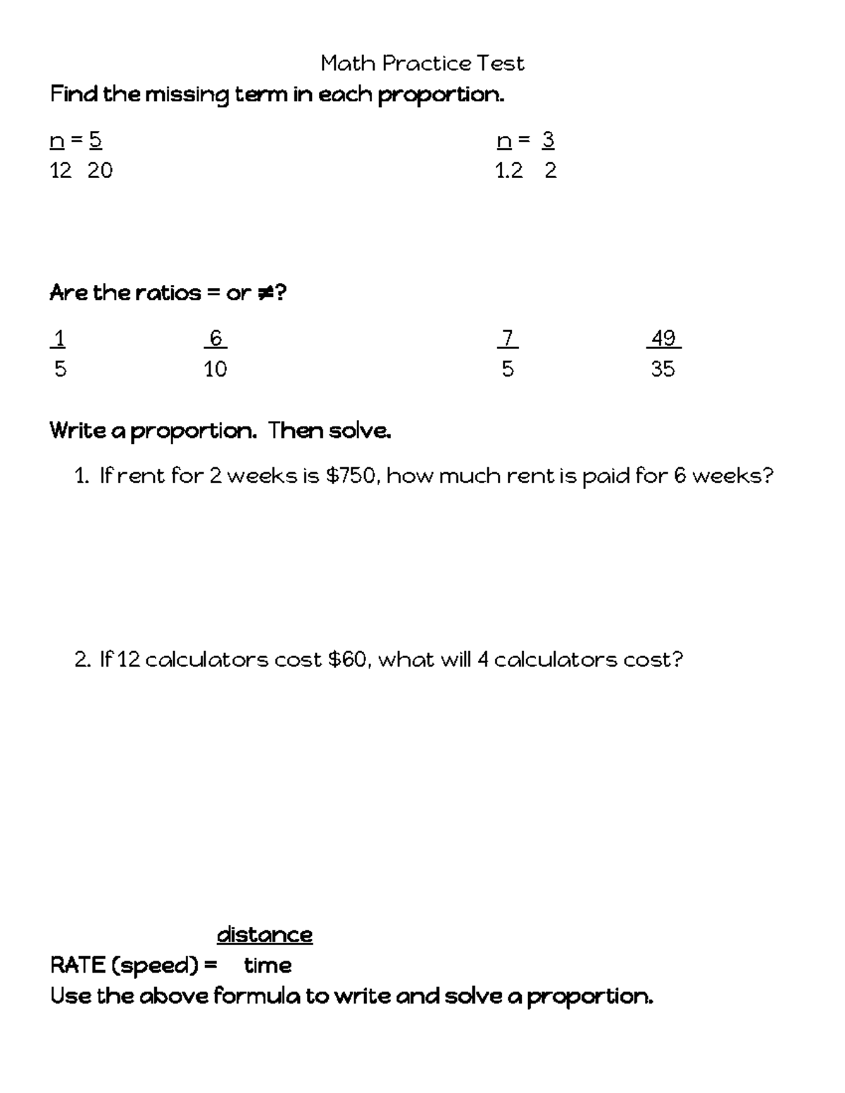 Math Practice Test: Proportions and Ratios Practice - Studocu