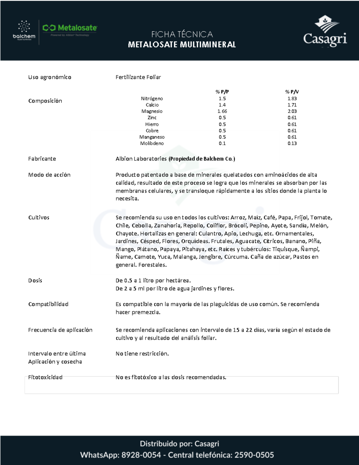FICHA TÉCNICA: Metalosate Multimineral Foliar Fertilizer Guide - Studocu
