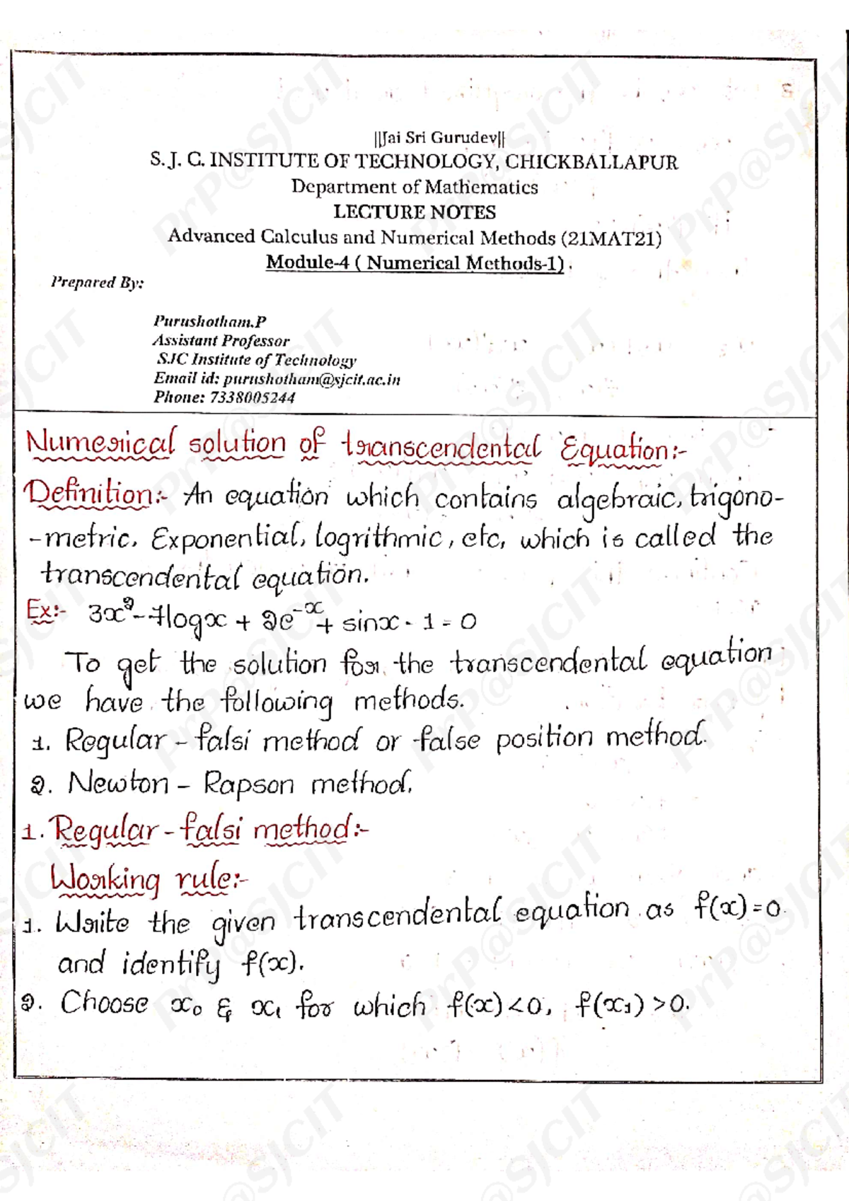 Module-4:Numerical Methods -1 - PrP@SJCIT PrP@SJCIT PrP@SJCIT PrP@SJCIT PrP@SJCIT PrP@SJCIT ...