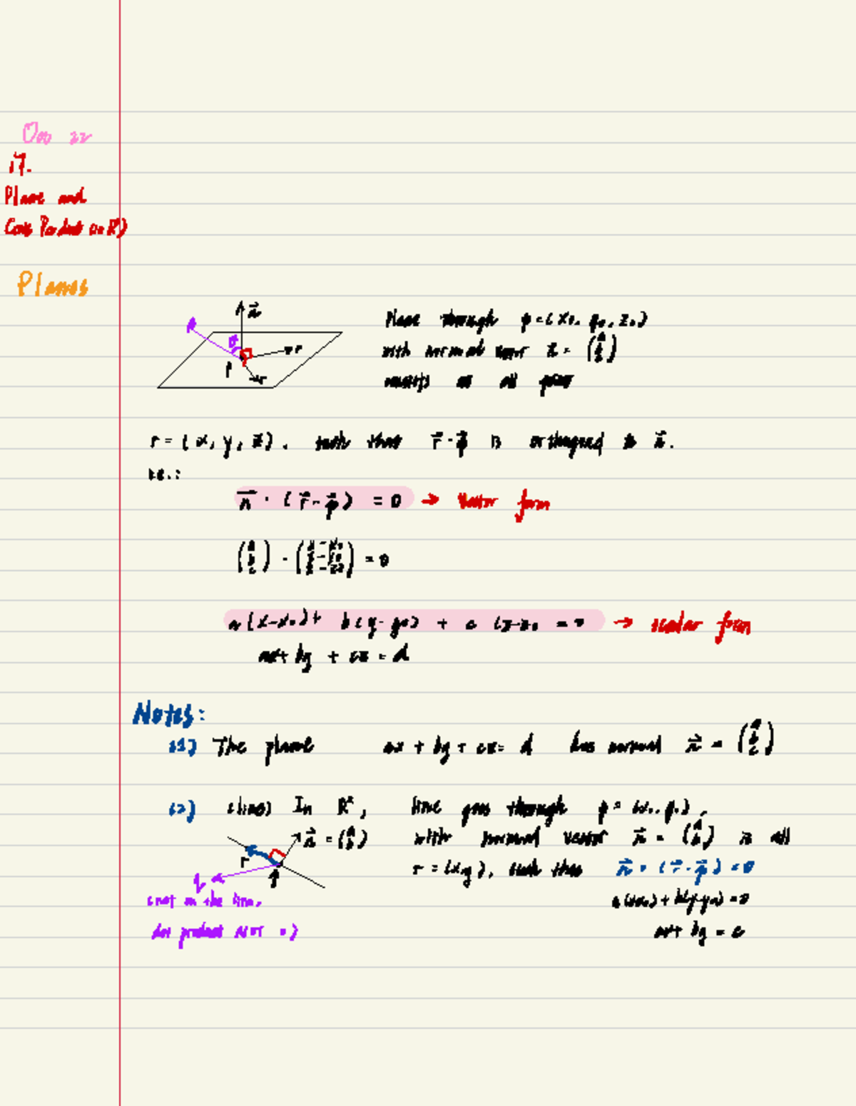 MATH133 Oct 22 - Plane and Cross Product Class Notes - Studocu