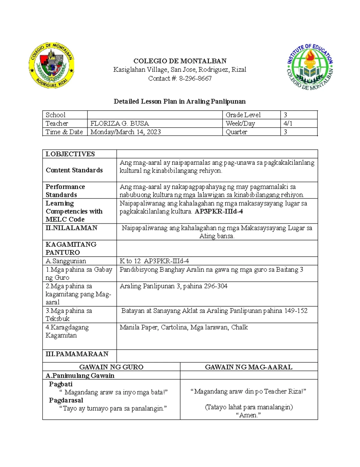 Detailed 7Es Lesson Plan for TLE: Tools & Equipment Usage - Studocu