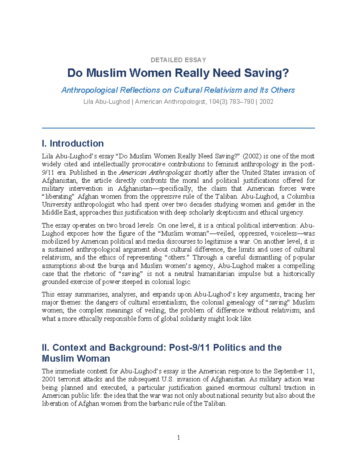 Abu-Lughod's Essay: Do Muslim Women Really Need Saving? (Sociology of ...