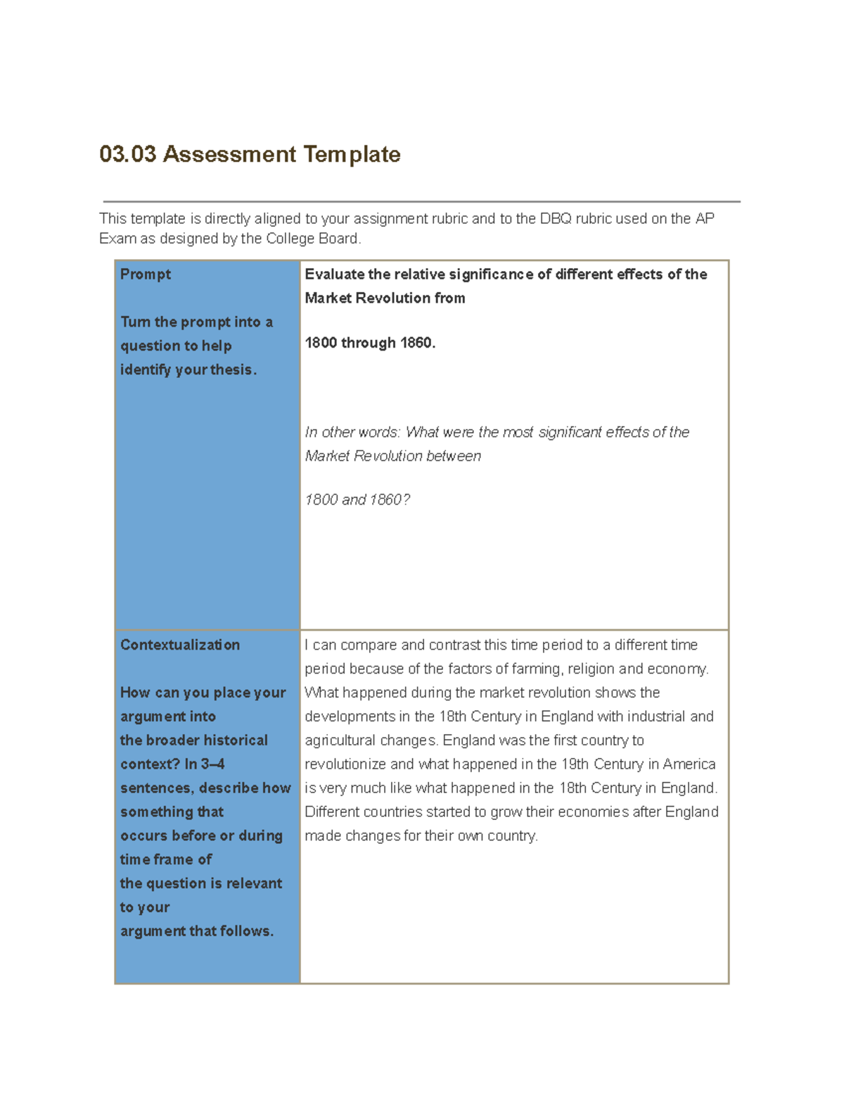 03.03 APUSH - Market Revolution Effects Assessment Template - Studocu