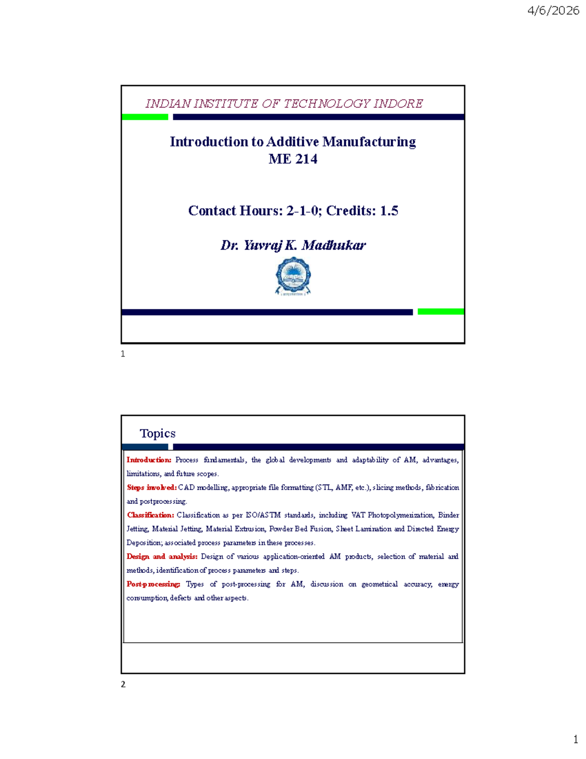 Additive Manufacturing Overview and Applications ME 214 Lecture Notes ...