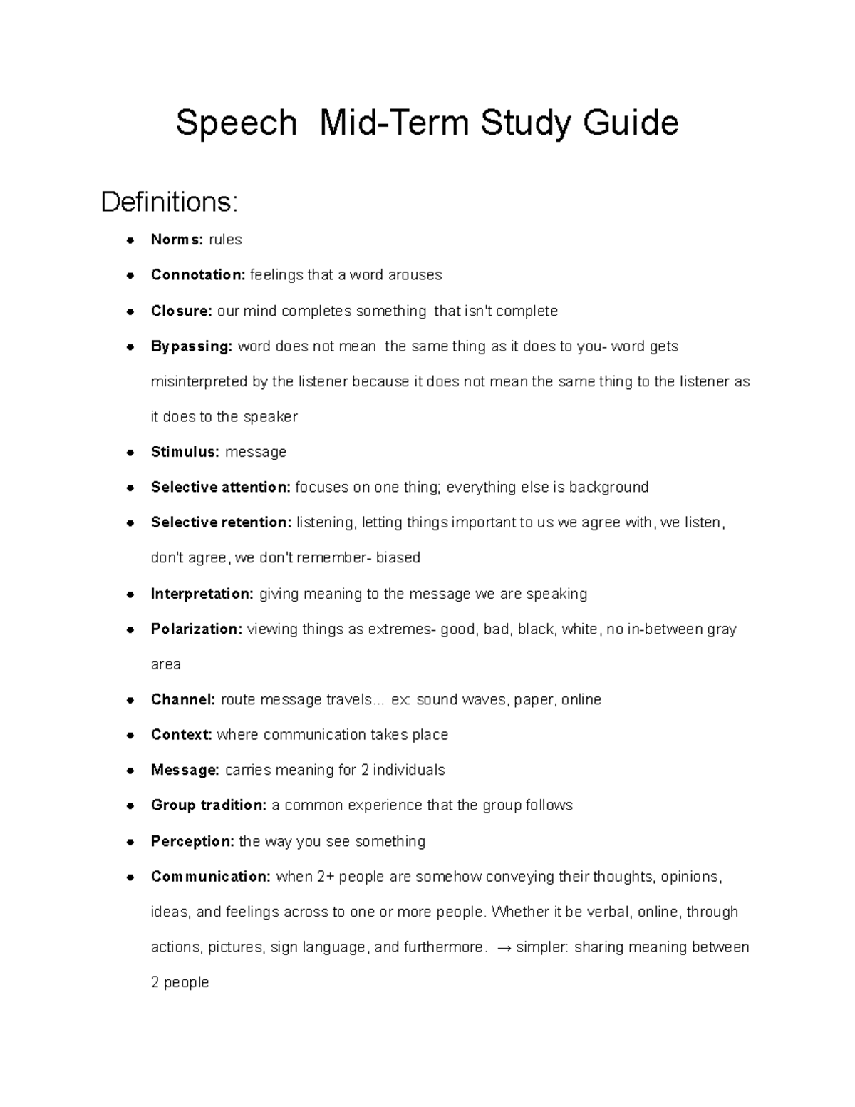 Speech 101 Mid-Term Study Guide: Key Definitions and Concepts - Studocu