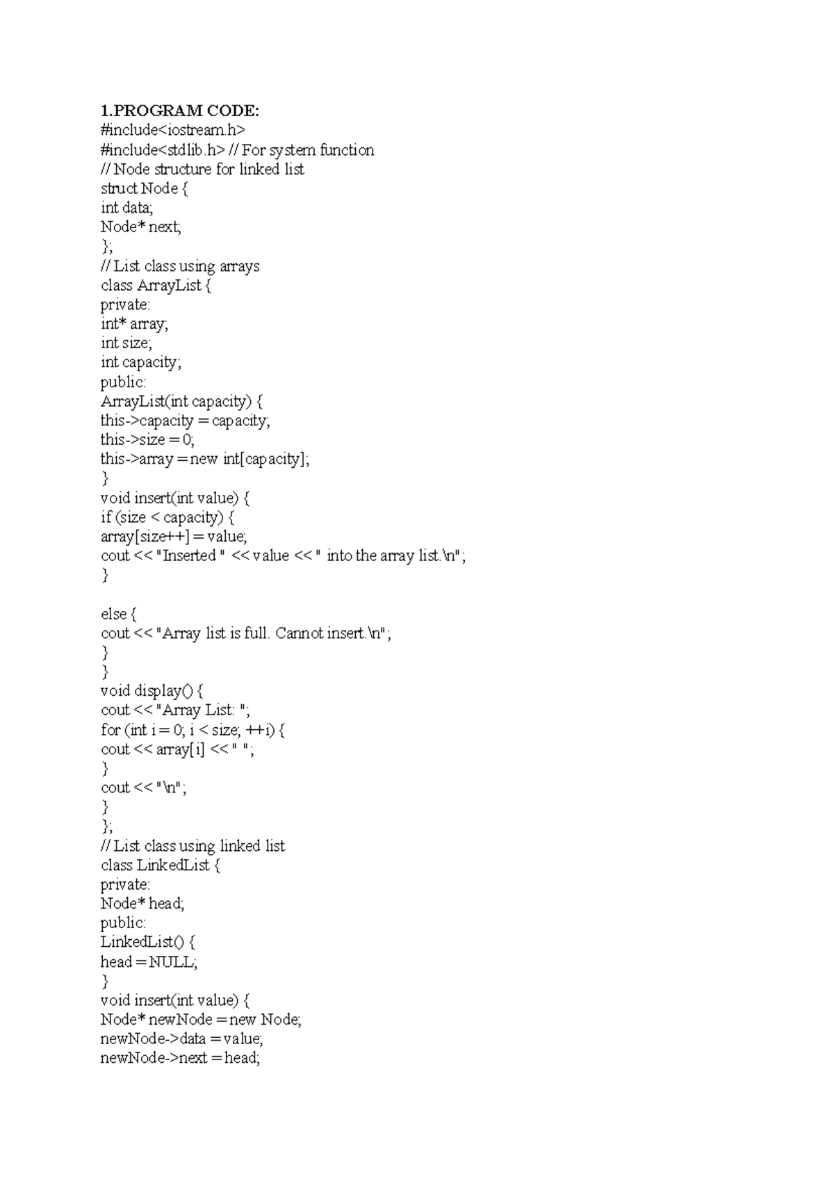 DSA Lab Manual: Program Codes for Data Structures and Algorithms - Studocu