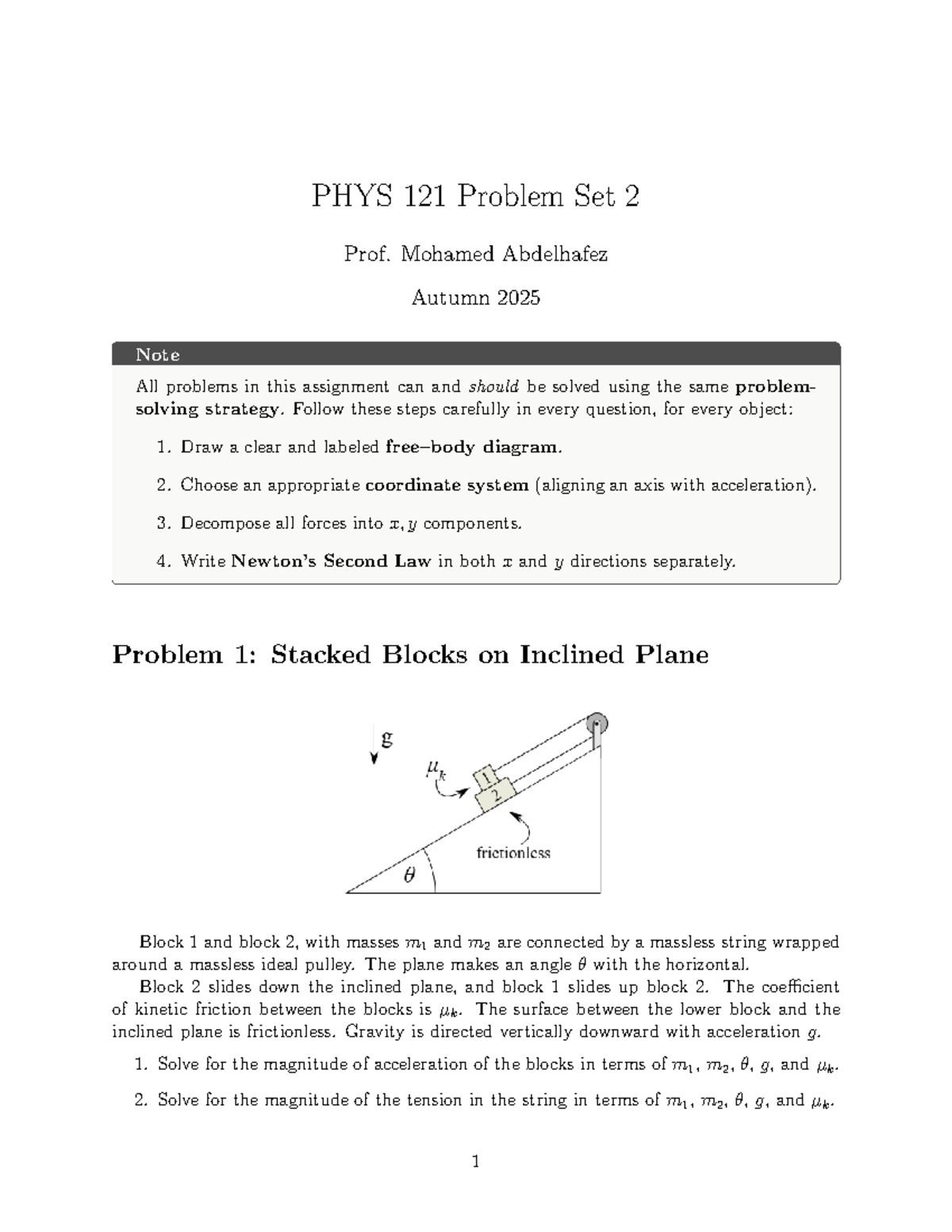 PHYS 121 Problem Set 2: Inclined Plane & Ramp Dynamics - Studocu