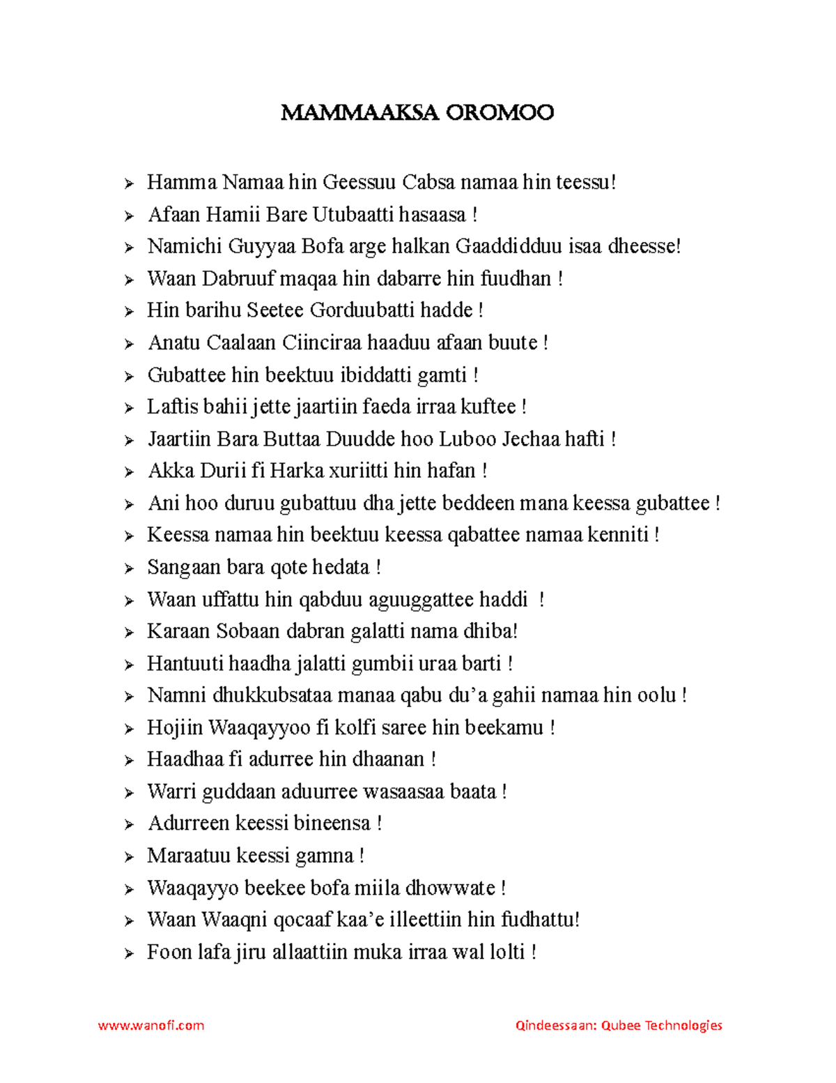 Mammaaksa Oromoo - Cultural Insights and Proverbs Notes - Studocu