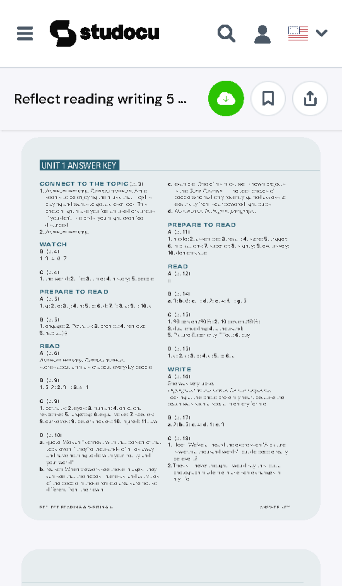 Reflect Reading Writing 5 (Unit 1) Answer Key - Studocu