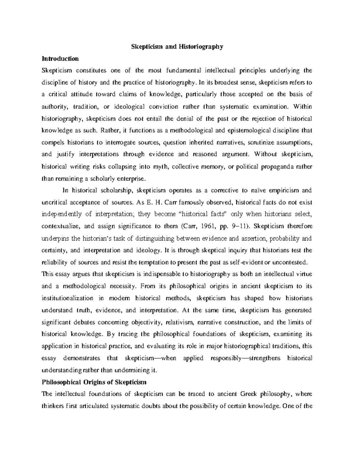 Skepticism in Historiography: A Critical Methodological Approach - Studocu