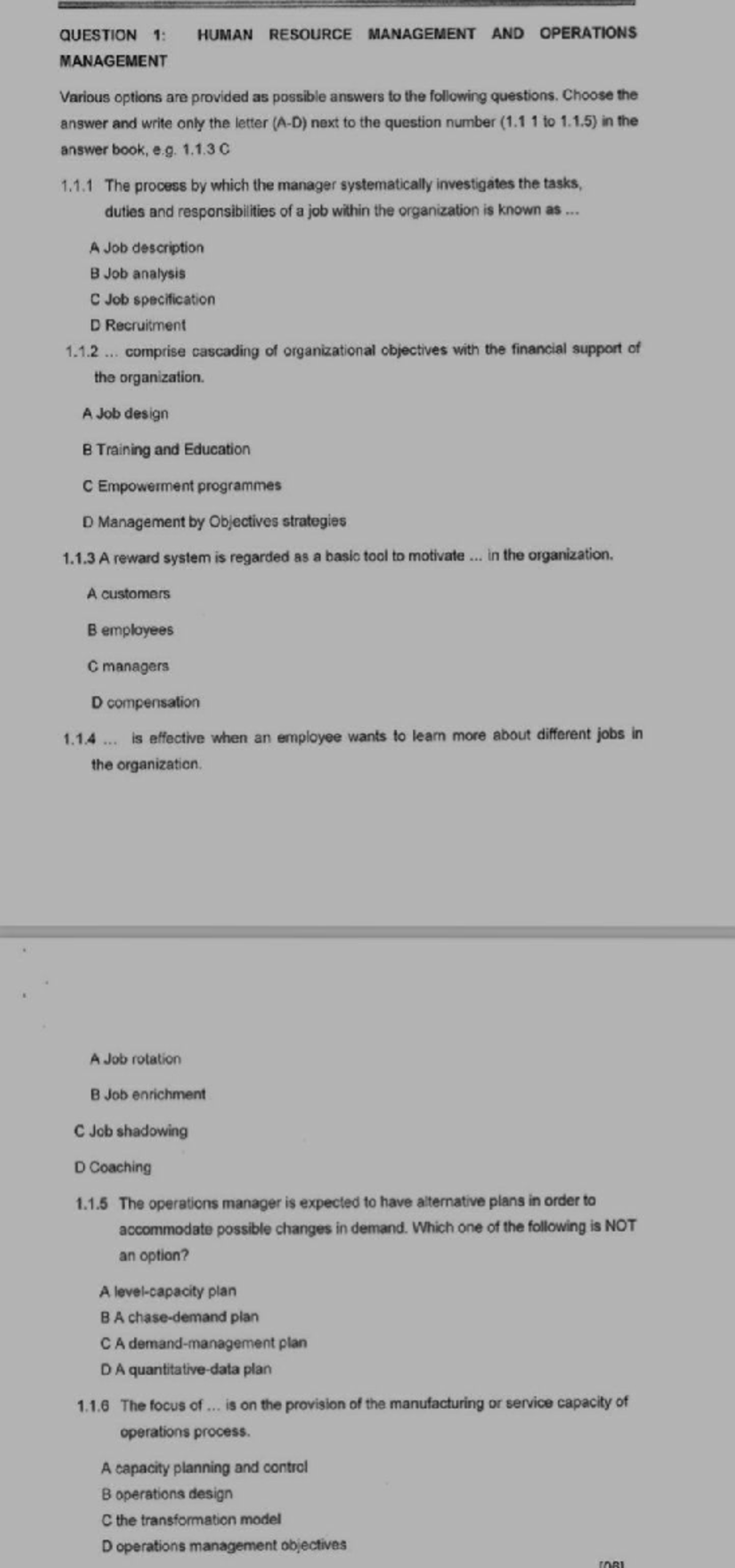 HRM & OM Quiz: Answer Key for Tutorial No-4 (10-Aug-2025) - Studocu