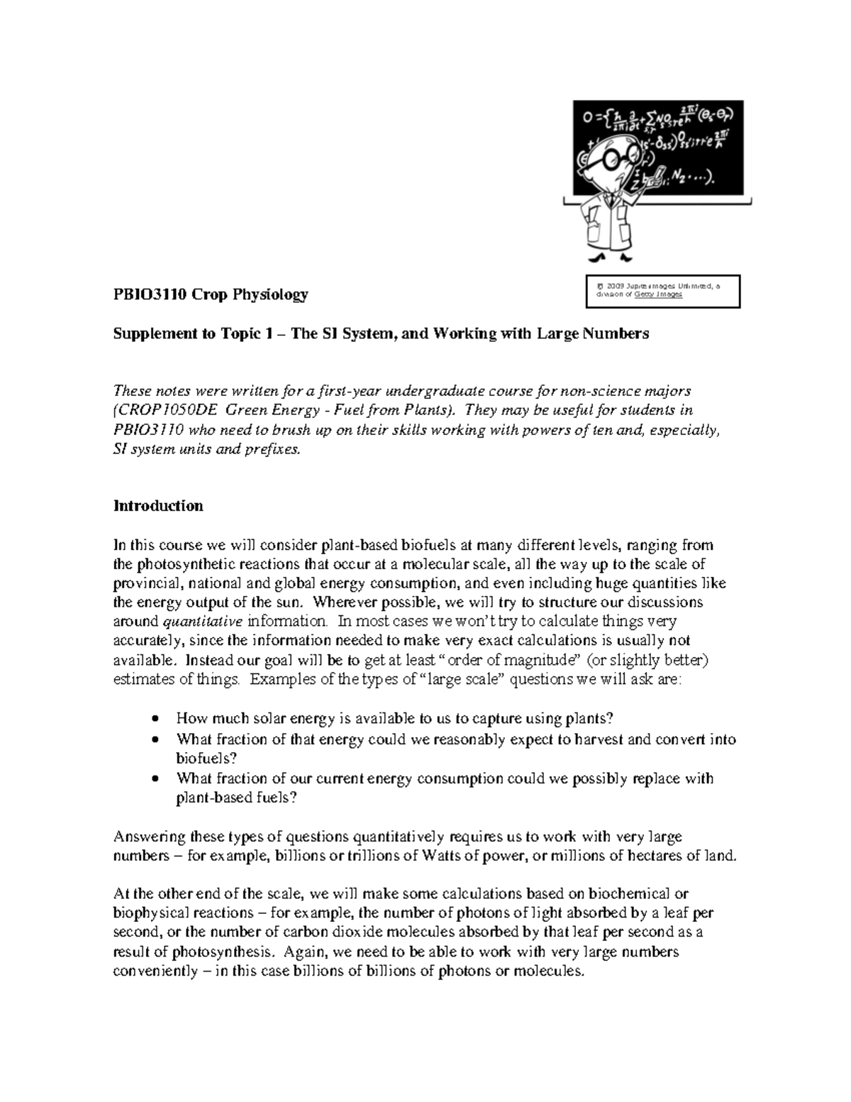 PBIO3110 Crop Physiology: SI System & Large Numbers Supplement - Studocu