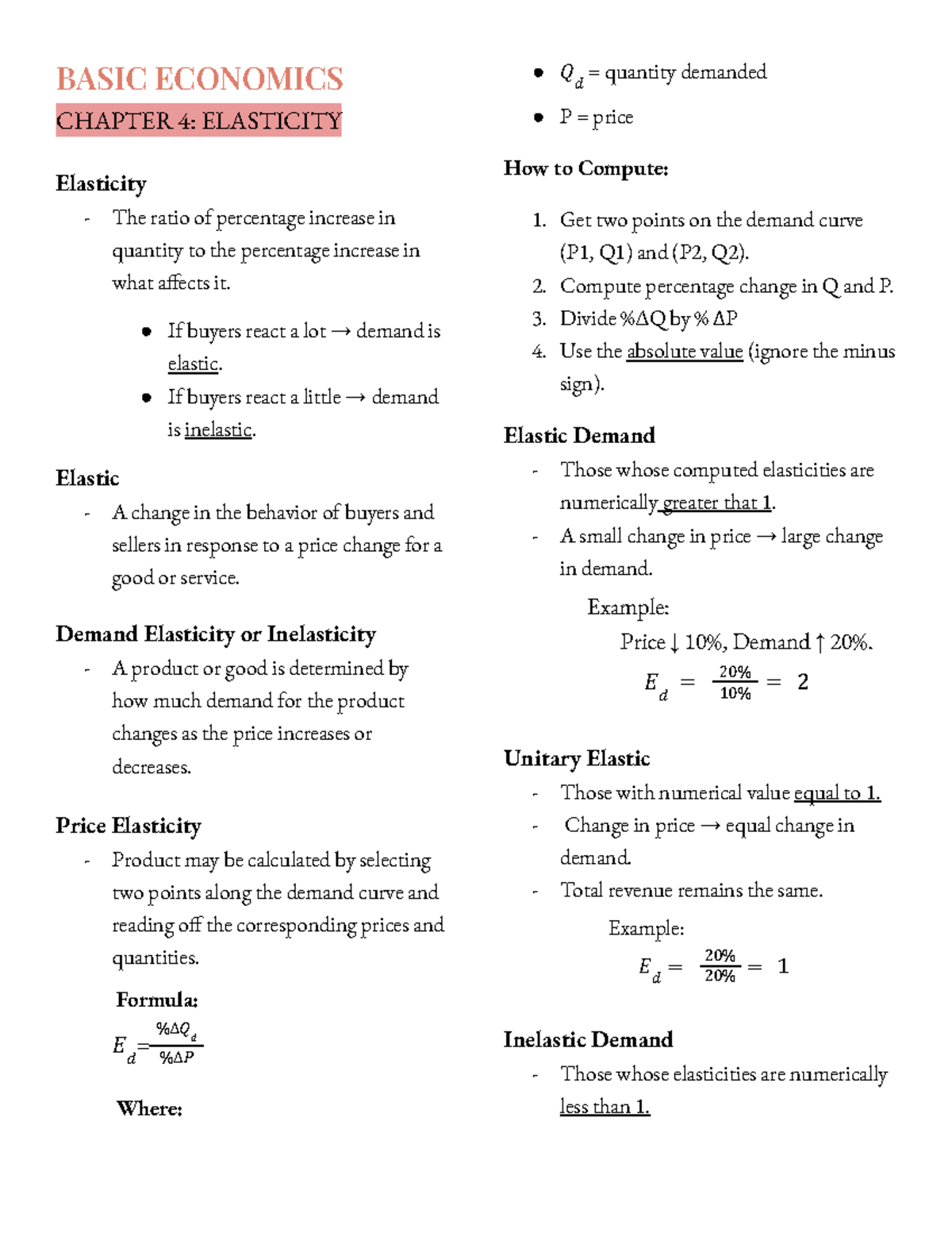 BASIC ECONOMICS CHAPTER 4 & 6: ELASTICITY & COST WORKSHEET - Studocu