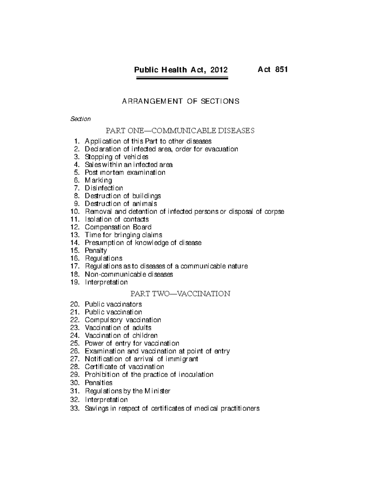 Public Health Act, 2012 (Act 851) - Comprehensive Overview - Studocu