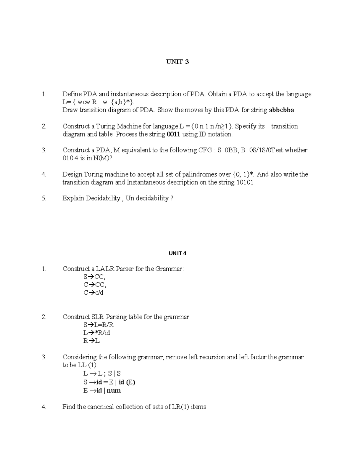 Important Questions for Compiler Design: Units 3, 4, and 5 - Studocu