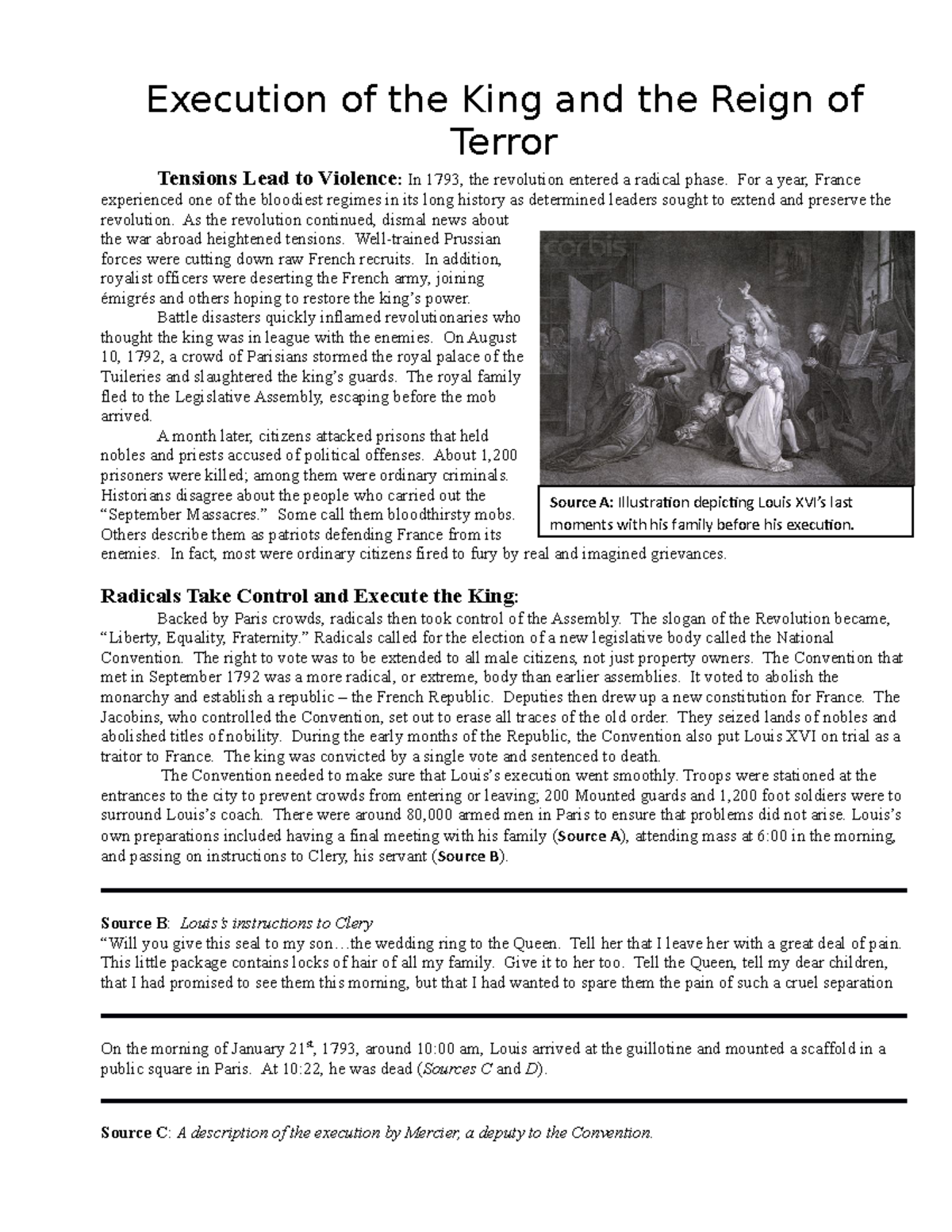 3. Reign of Terror Worksheet Student Copy - Execution of the King and ...
