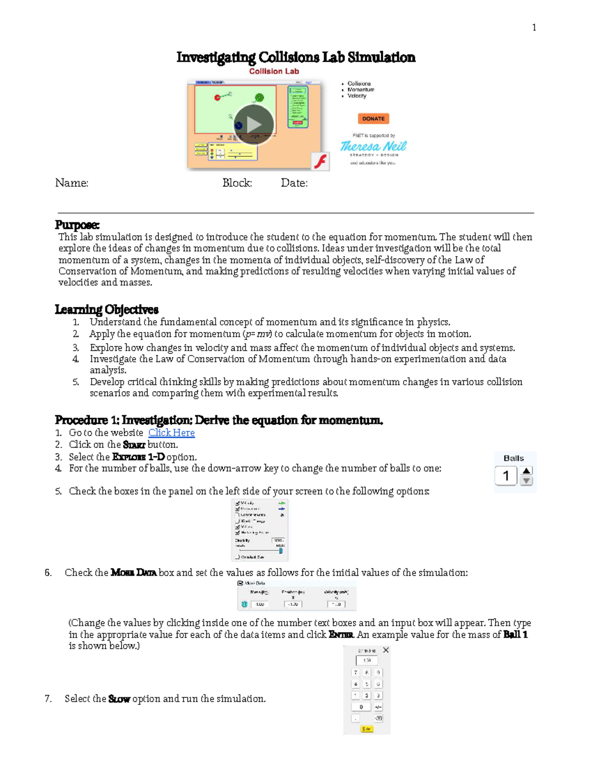 Momentum Lab Simulation Activity (PHYS 101) - May 2024 - Studocu