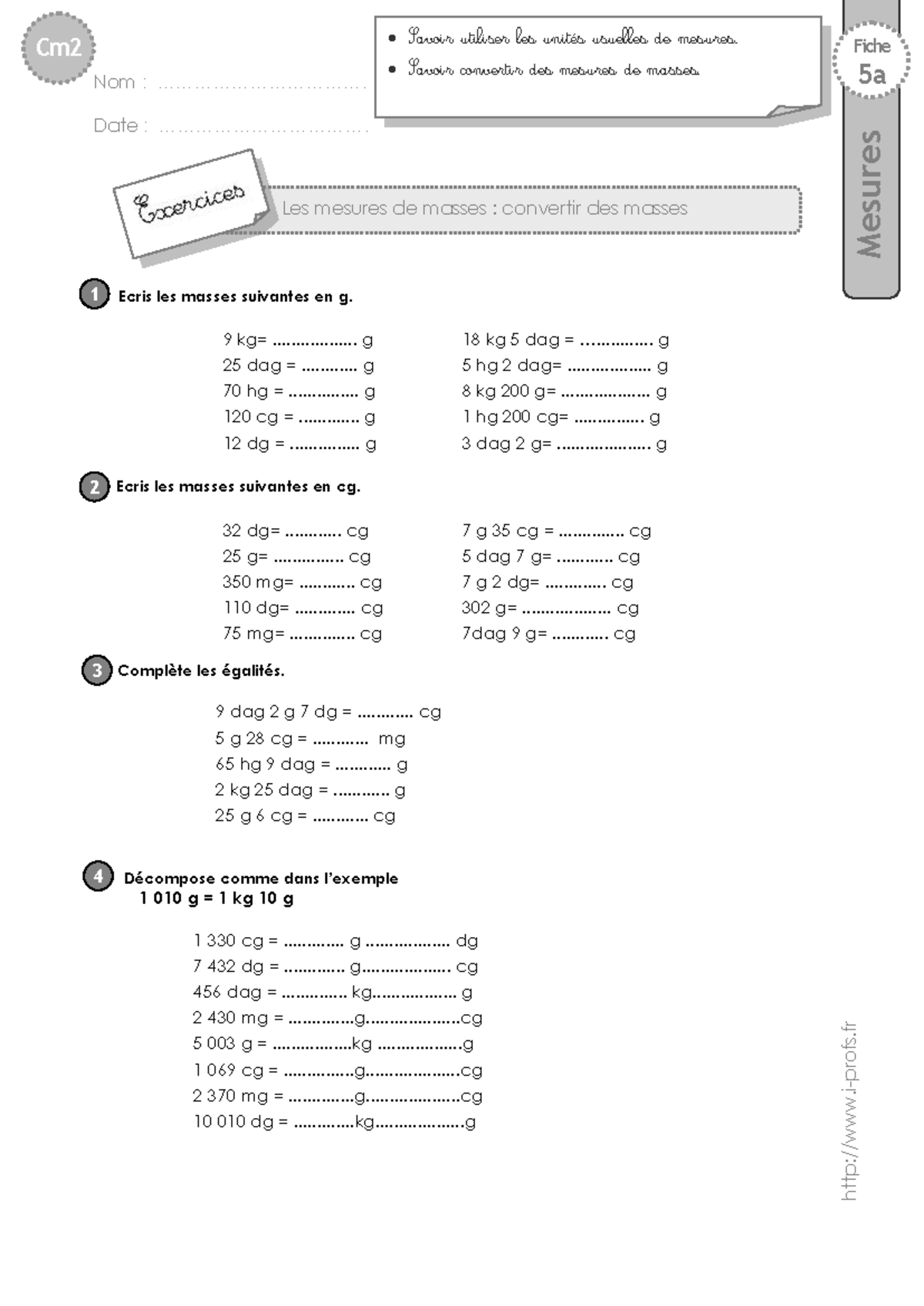 Exercices de Conversion de Masses - Cm2 - Studocu