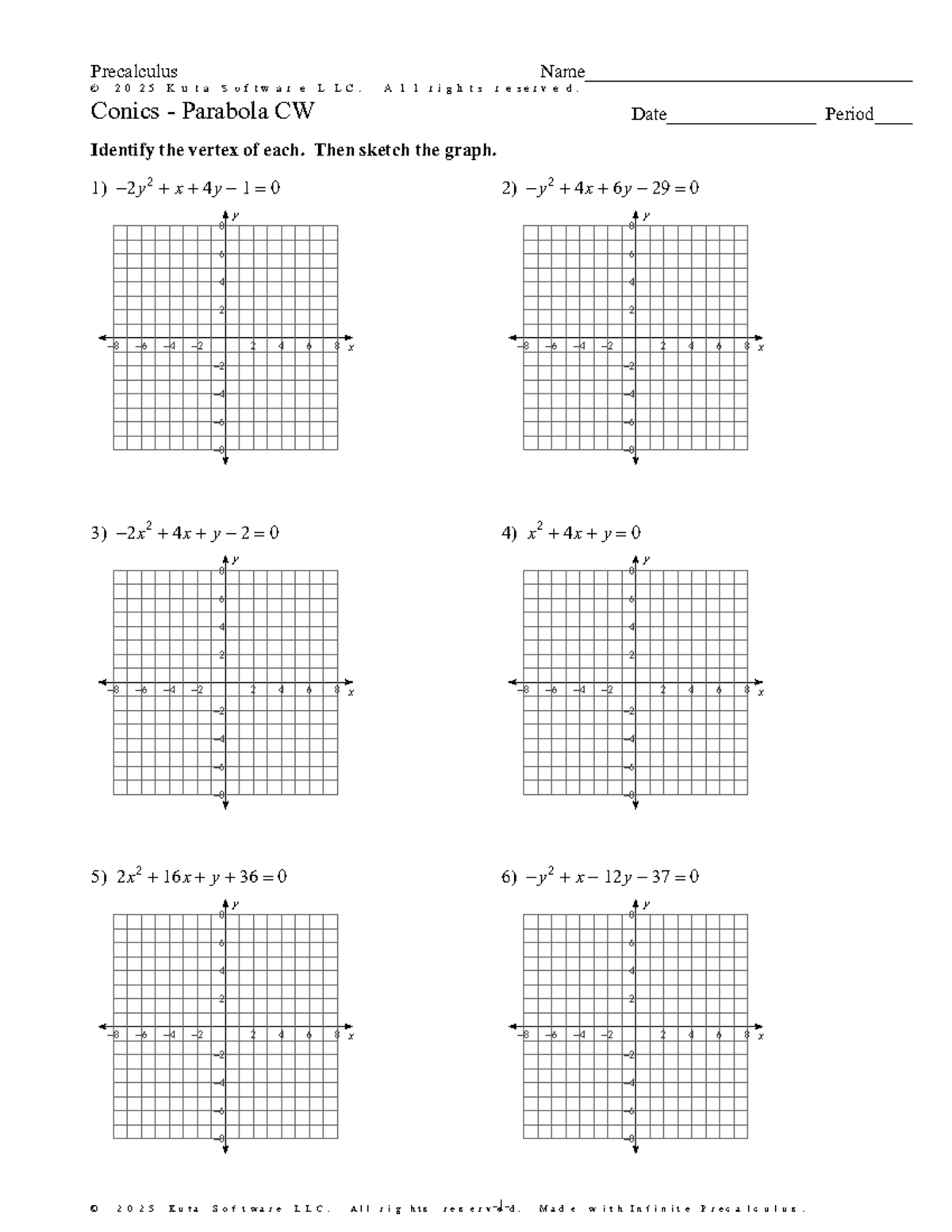 Conics - Parabola CW - Work sheet - ©W m 2 H 0 Y 2 q 5 V NKfu^traZ mSbo ...