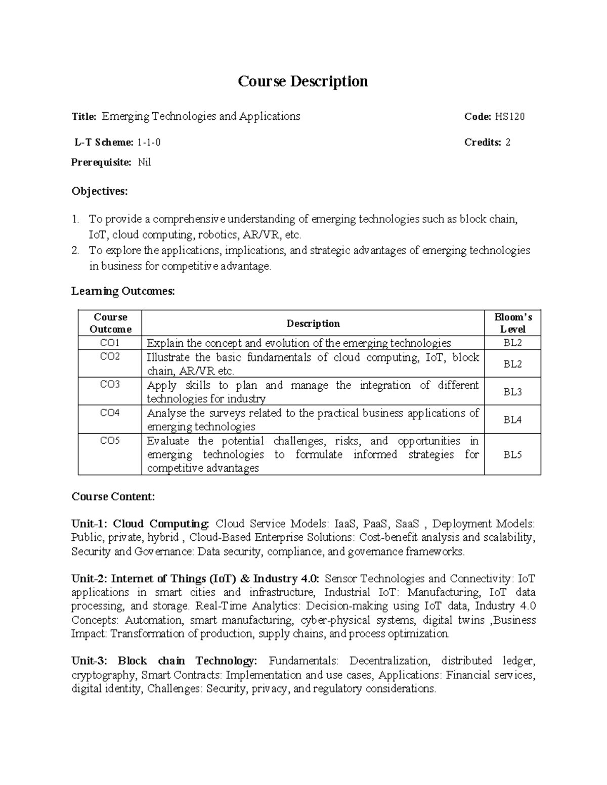 HS120 - Emerging Technologies & Applications Overview - Studocu