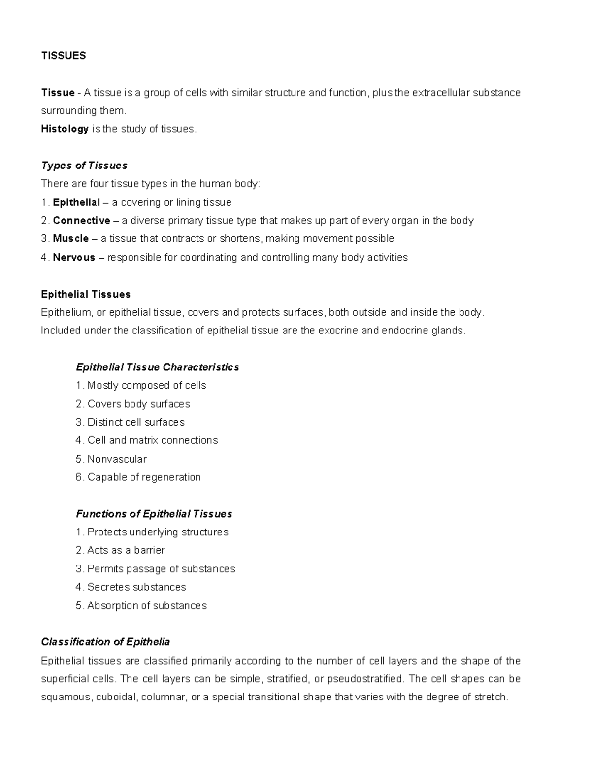 Anaphy-03 - Tissue Types and Functions in Human Anatomy - Studocu