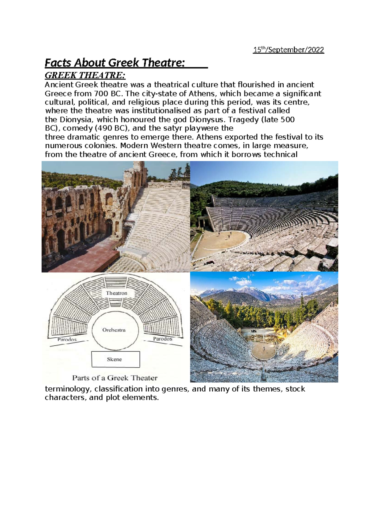 GREEK THEATRE: Key Facts and Historical Overview - Homework - Studocu