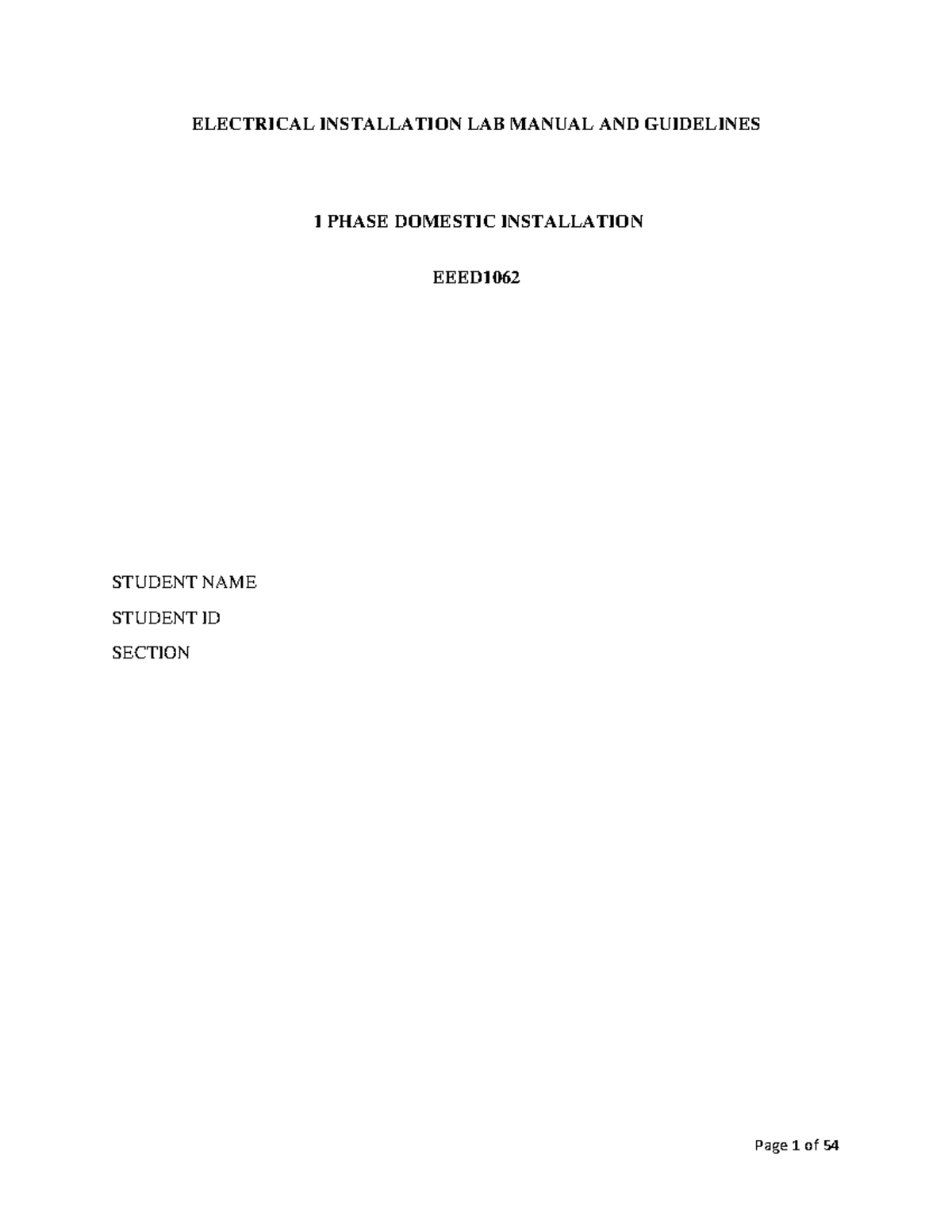 Electrical Installation Lab Manual & Guidelines EEED V4 - Studocu