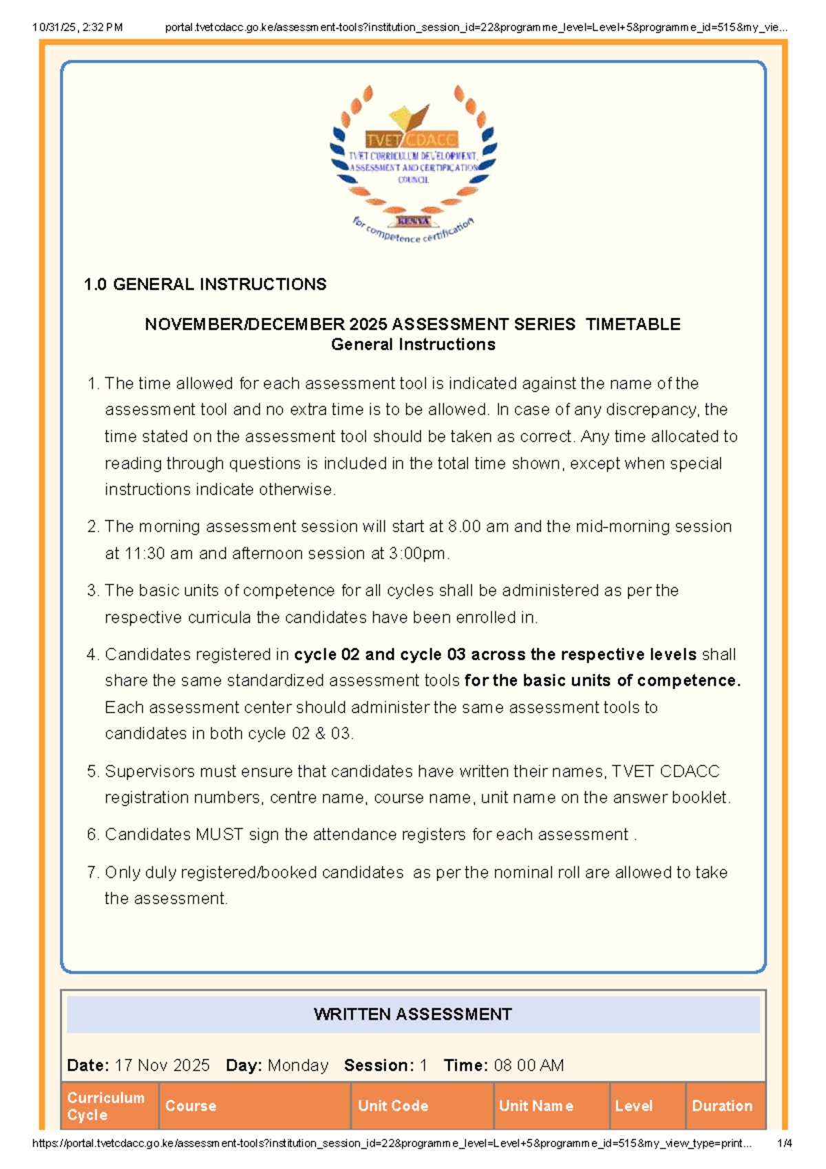 ICT Level 5 Assessment Series Timetable - Nov 2025 - Studocu