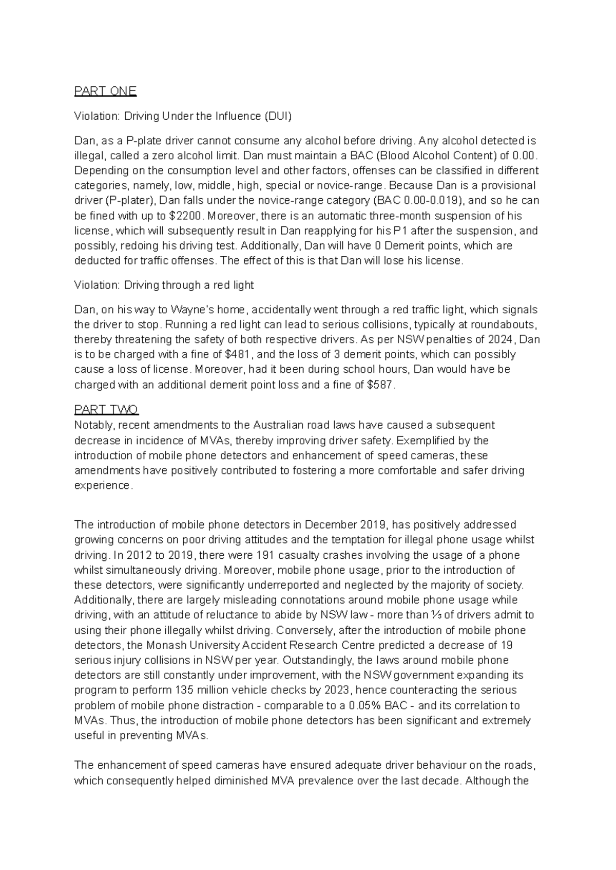 PE AT1 - Essay on Driving Violations and Road Safety Measures - Studocu