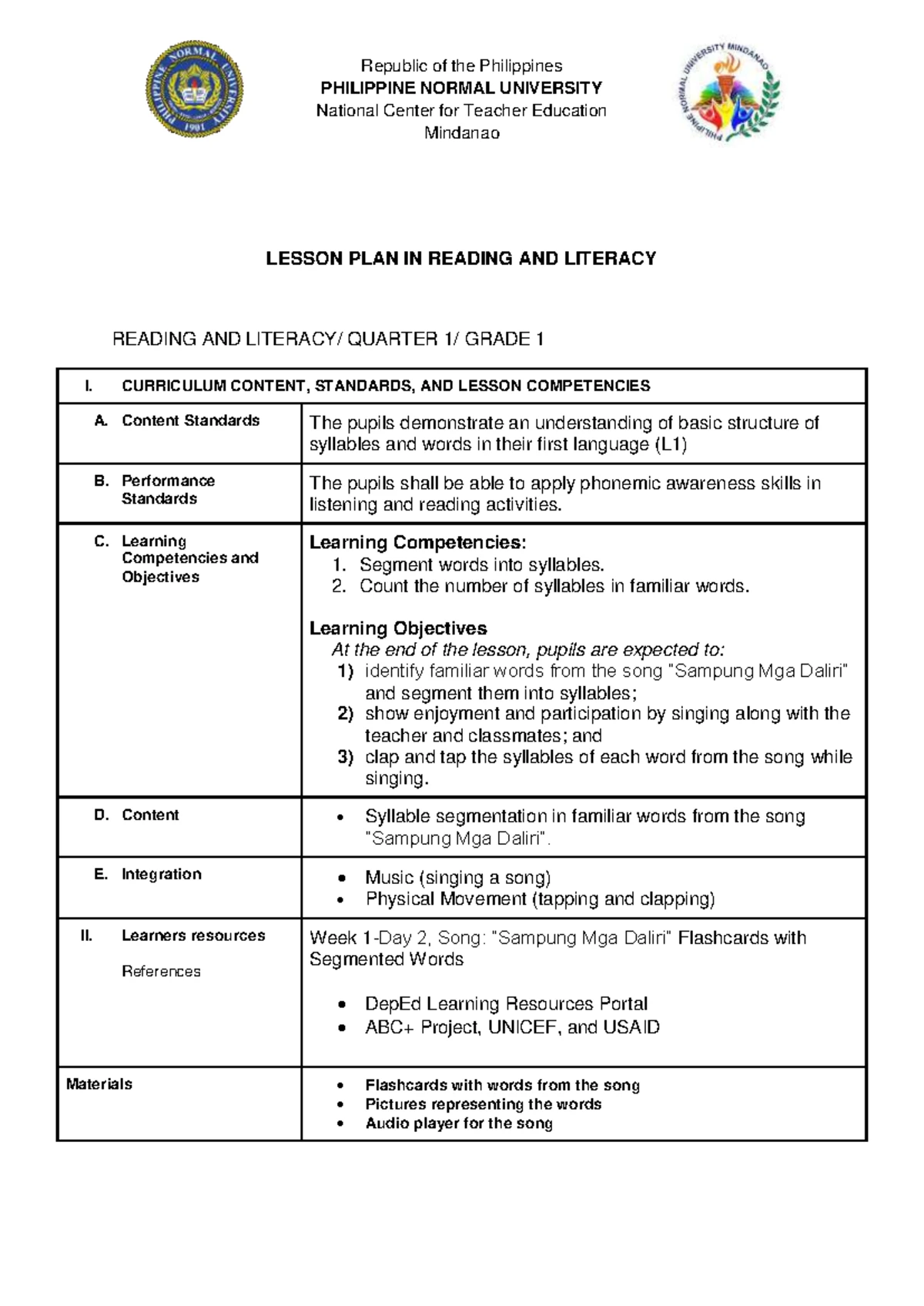 Lesson-PLAN-IN- Reading-AND- Literacy Draftnttimegrrr - PHILIPPINE ...