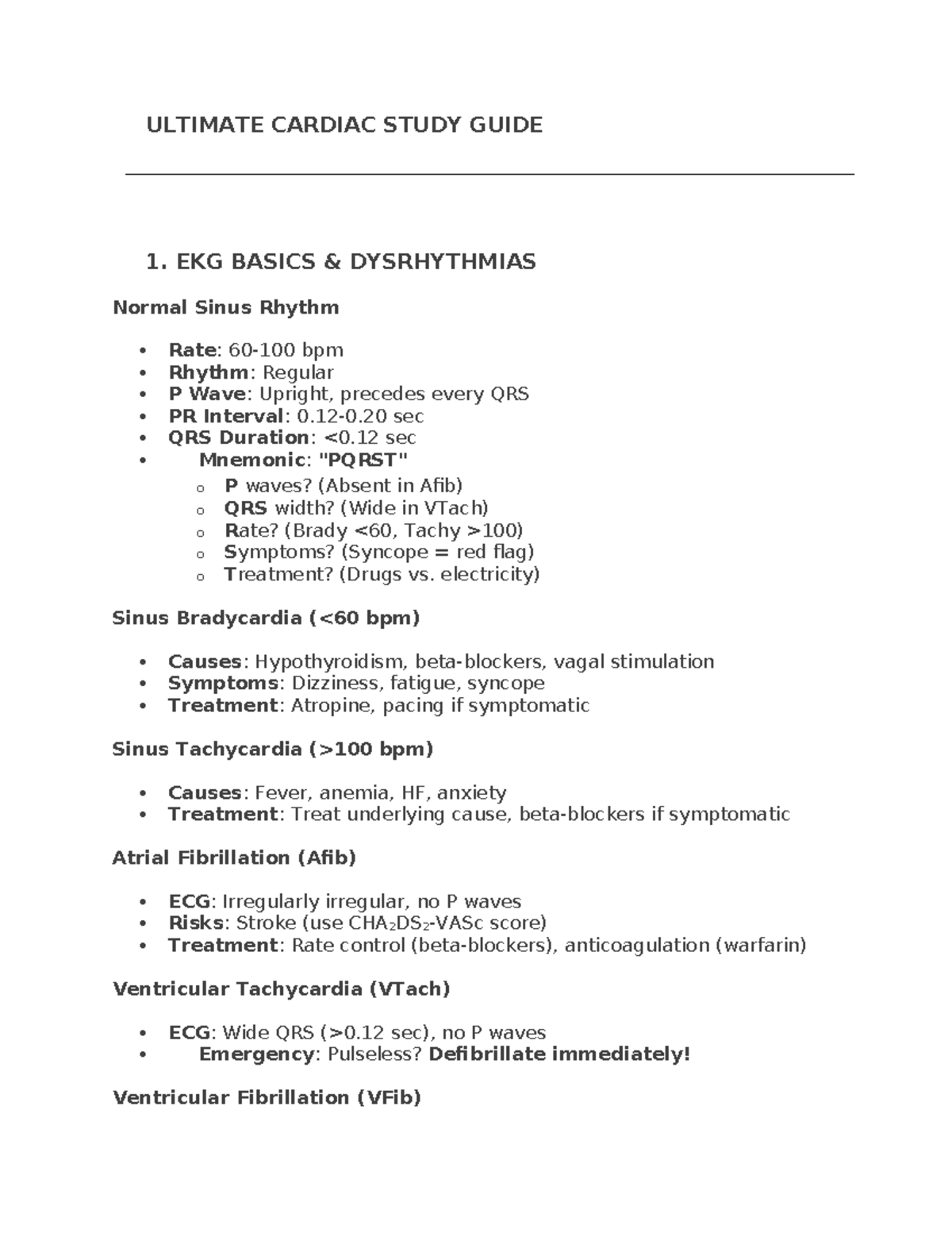 Ultimate Cardiac Study Guide: EKG Basics & Dysrhythmias Overview - Studocu
