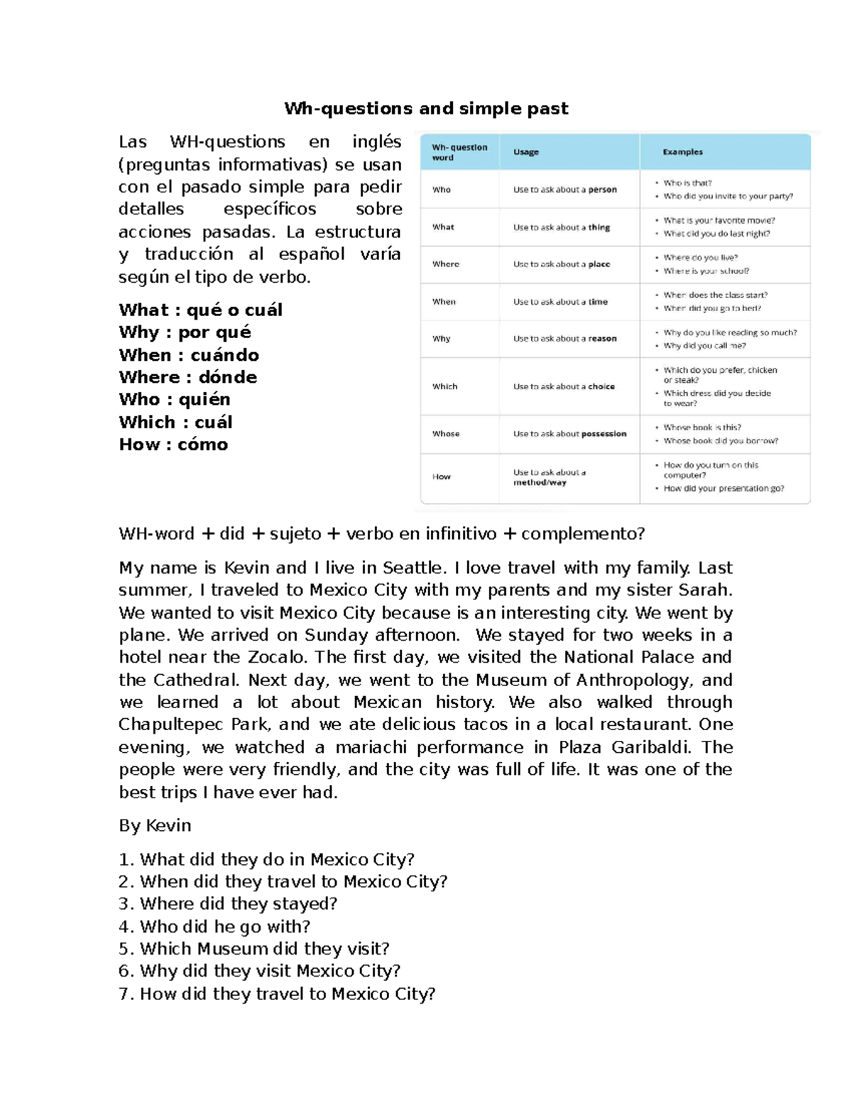 Wh Questions in Simple Past - English (ENG 101) - Studocu