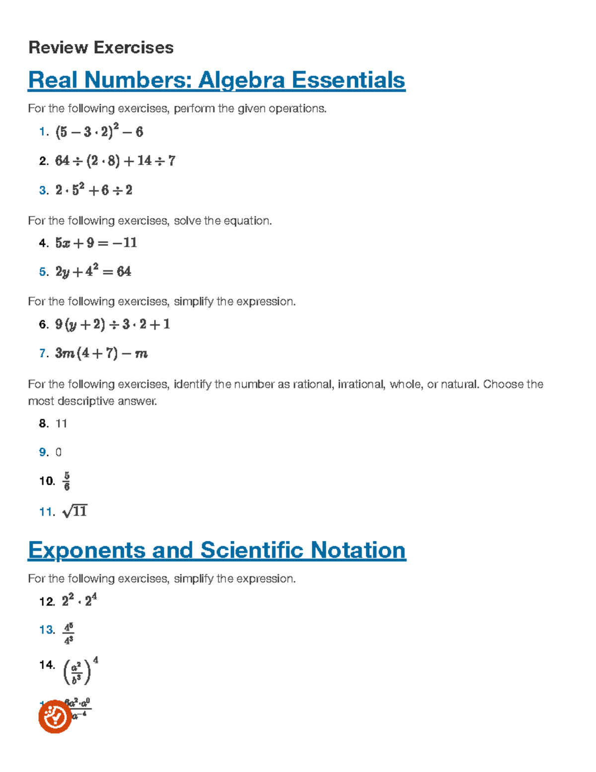 Ch. 1 Review Exercises - Algebra and Trigonometry 2 - Review Exercises Real Numbers: Algebra ...
