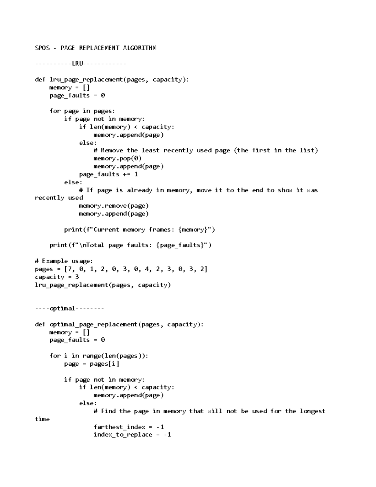 SPOS2 - LRU & Optimal Page Replacement Algorithm Notes - Studocu