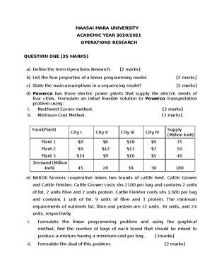 Transportation AND Assignment Problems - OPERATIONS RESEARCH (UE18IE301 ...