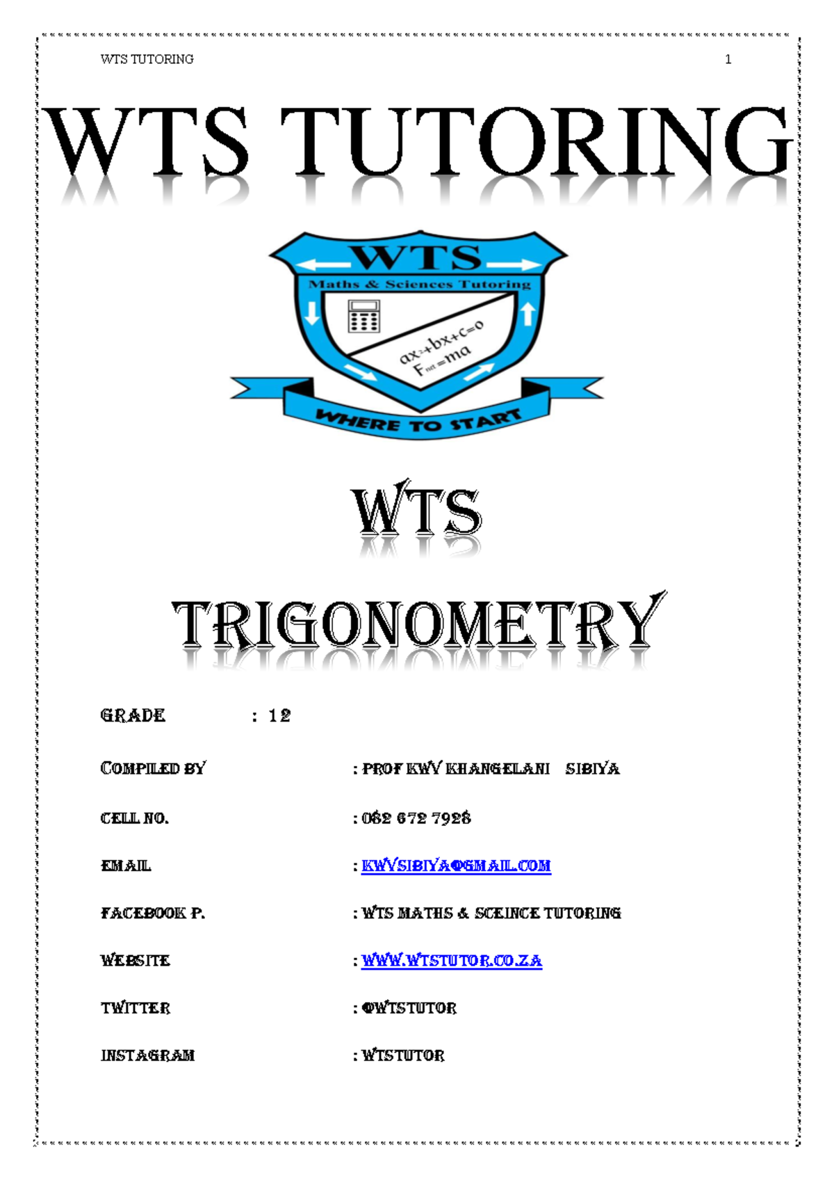 WTS Trigonometry Grade 12 Study Notes and Tutoring Guide - Studocu