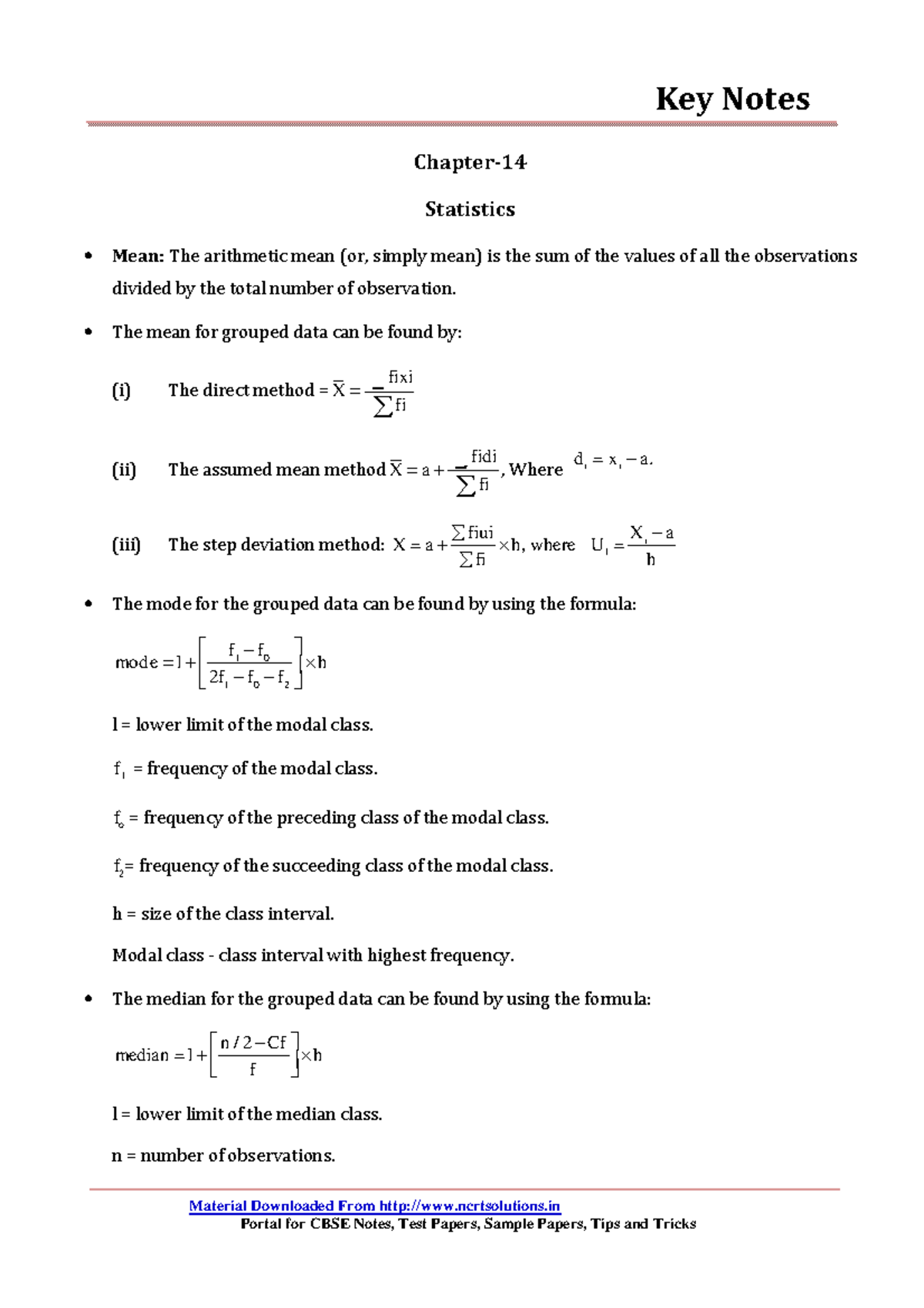 10 maths key notes ch 14 statistics - Key Notes Material Downloaded ...