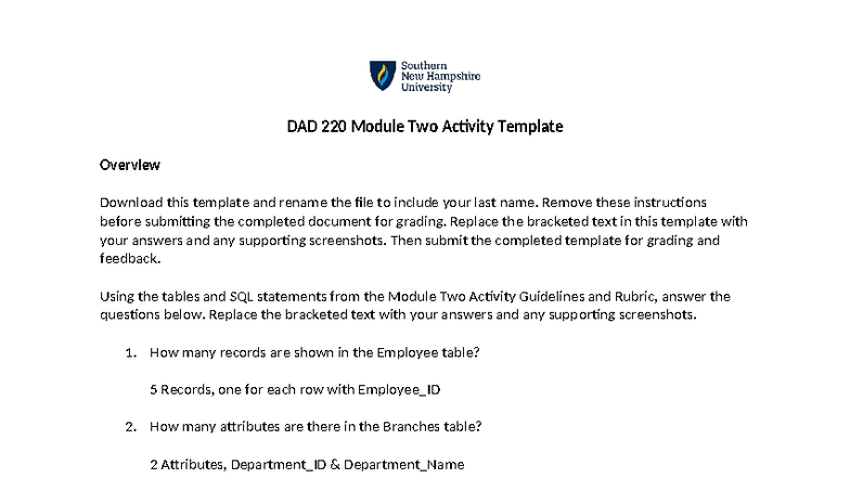 DAD 220 Module Two Activity Template - Student Submission - Studocu