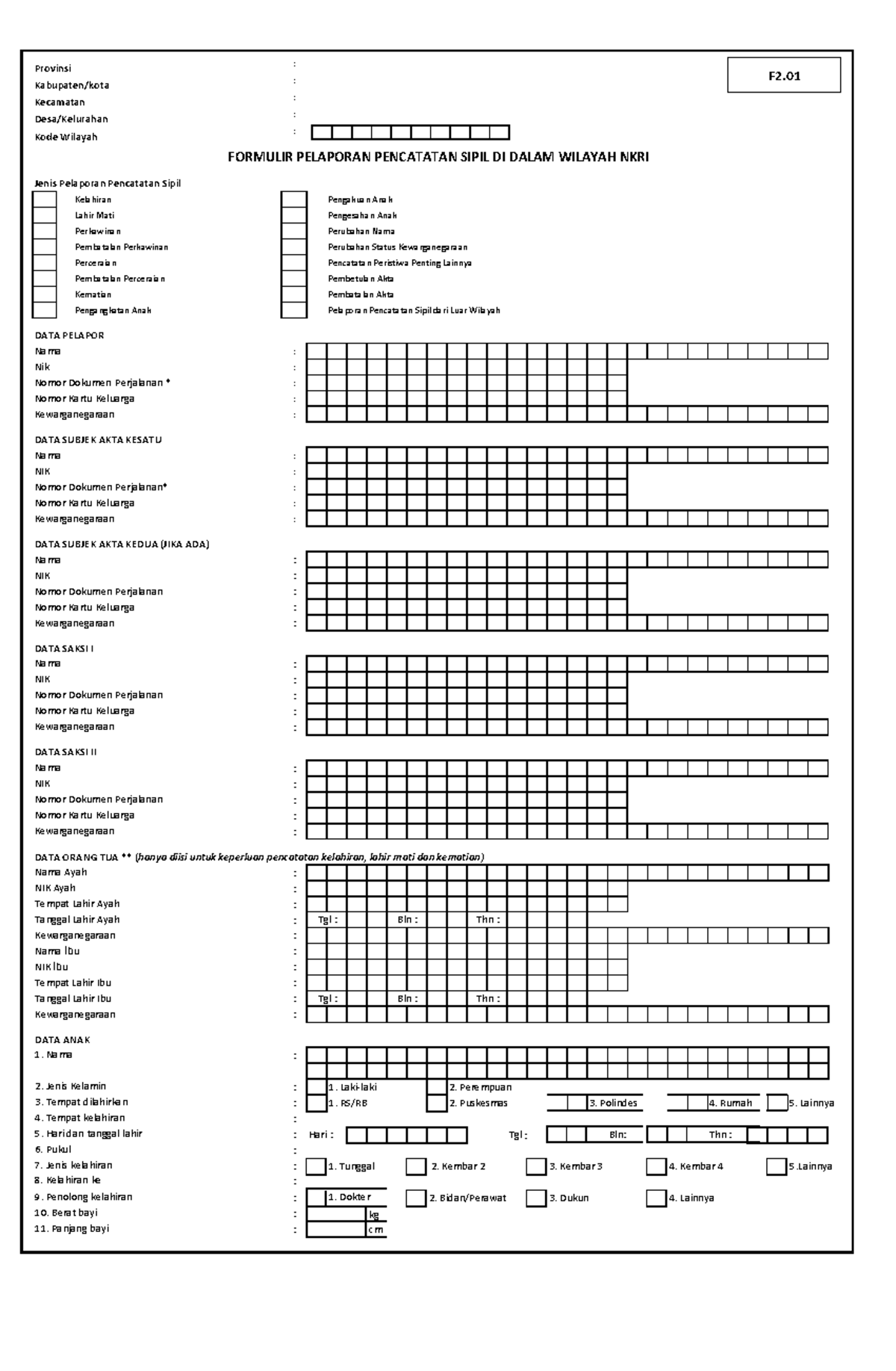 Formulir Laporan Pencatatan Sipil F2.01 di Wilayah NKRI - Studocu