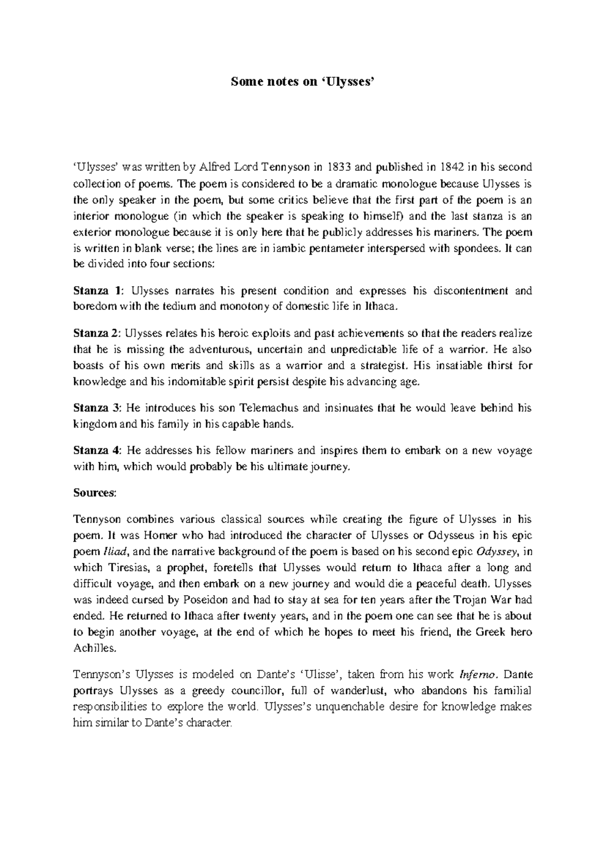 Ulysses: Analysis and Rhetorical Devices in Tennyson's Poem - Studocu